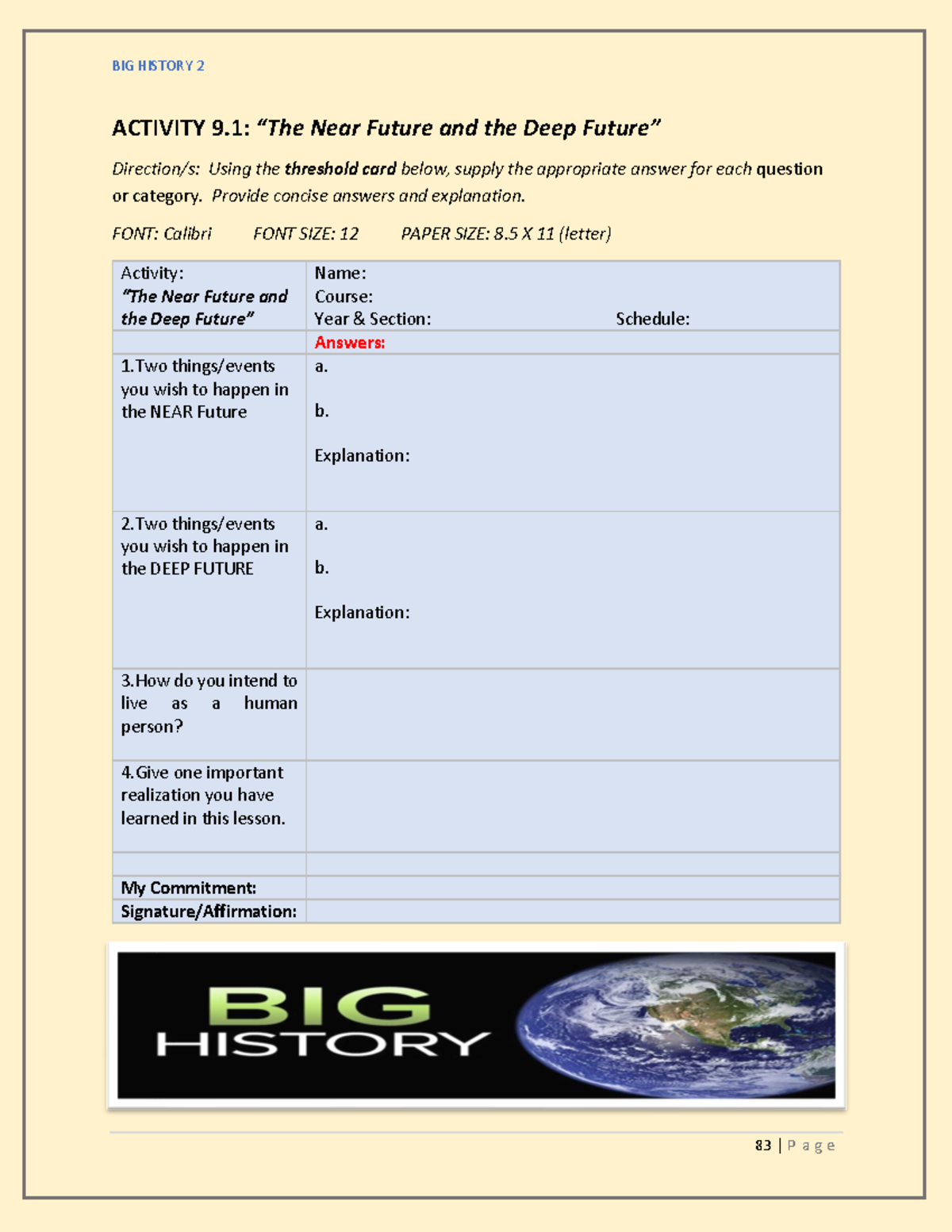 Activity 9.1- The Near Future and the Deep Future - BIG HISTORY 2 83 ...