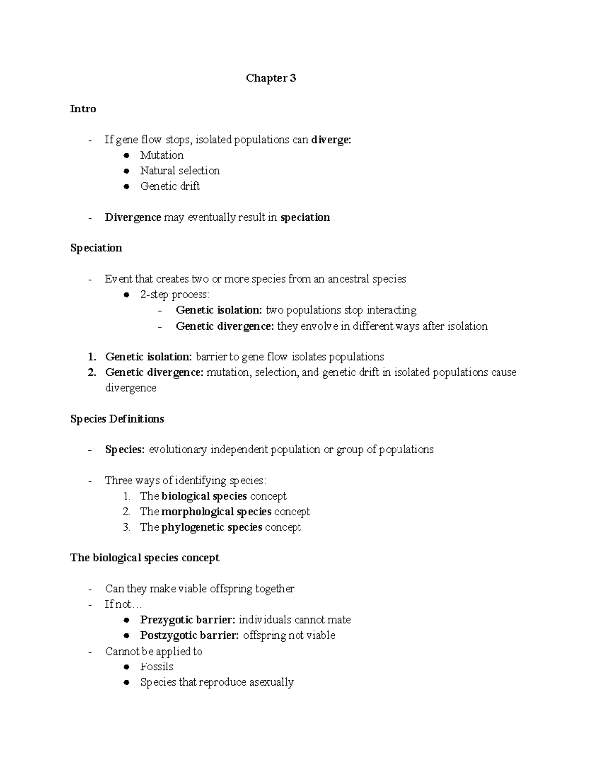 Biology chapter 3 - Week 3 notes - Chapter 3 Intro If gene flow stops ...