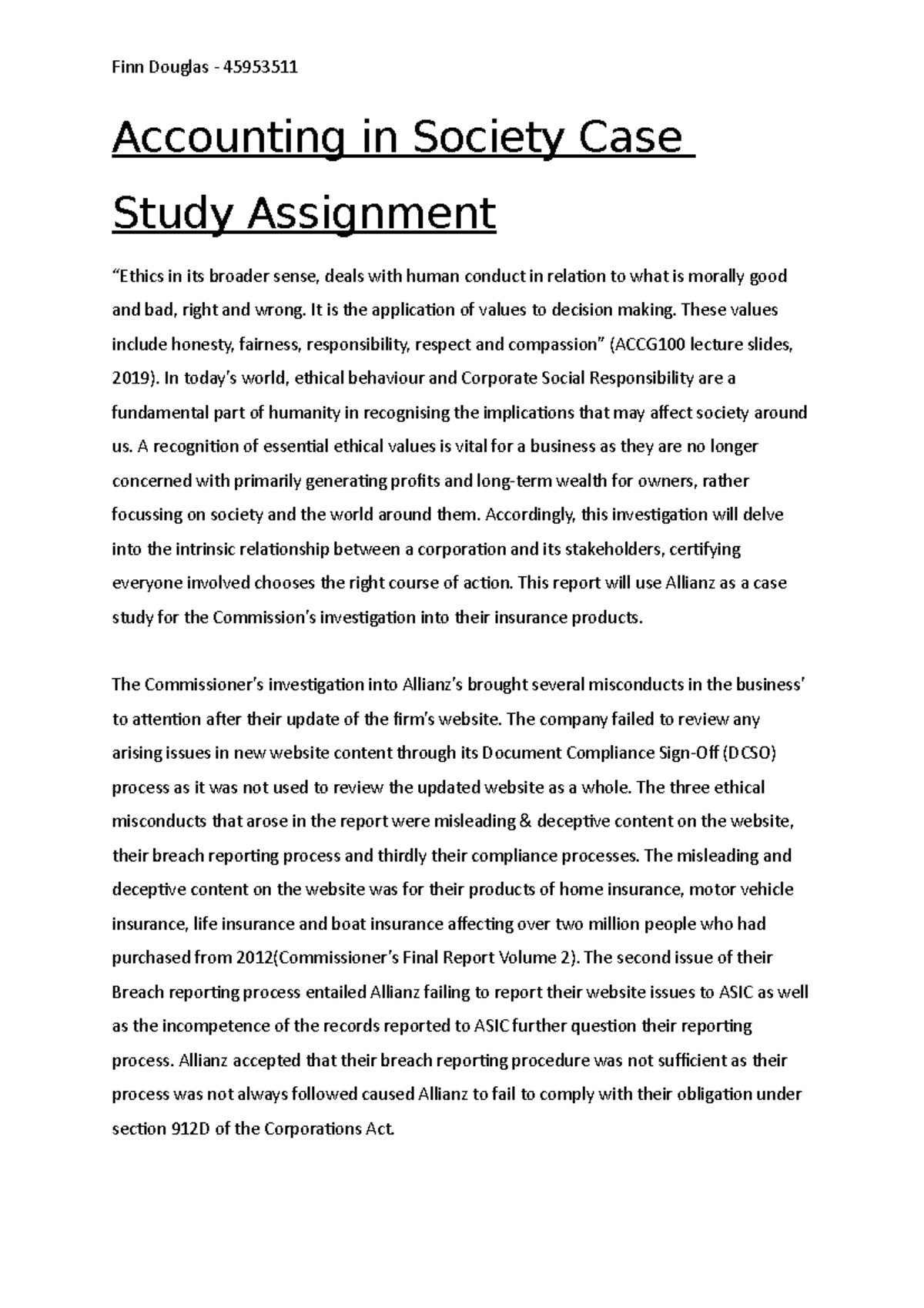 Case Study Assginment - Accounting in Society Case Study Assignment ...