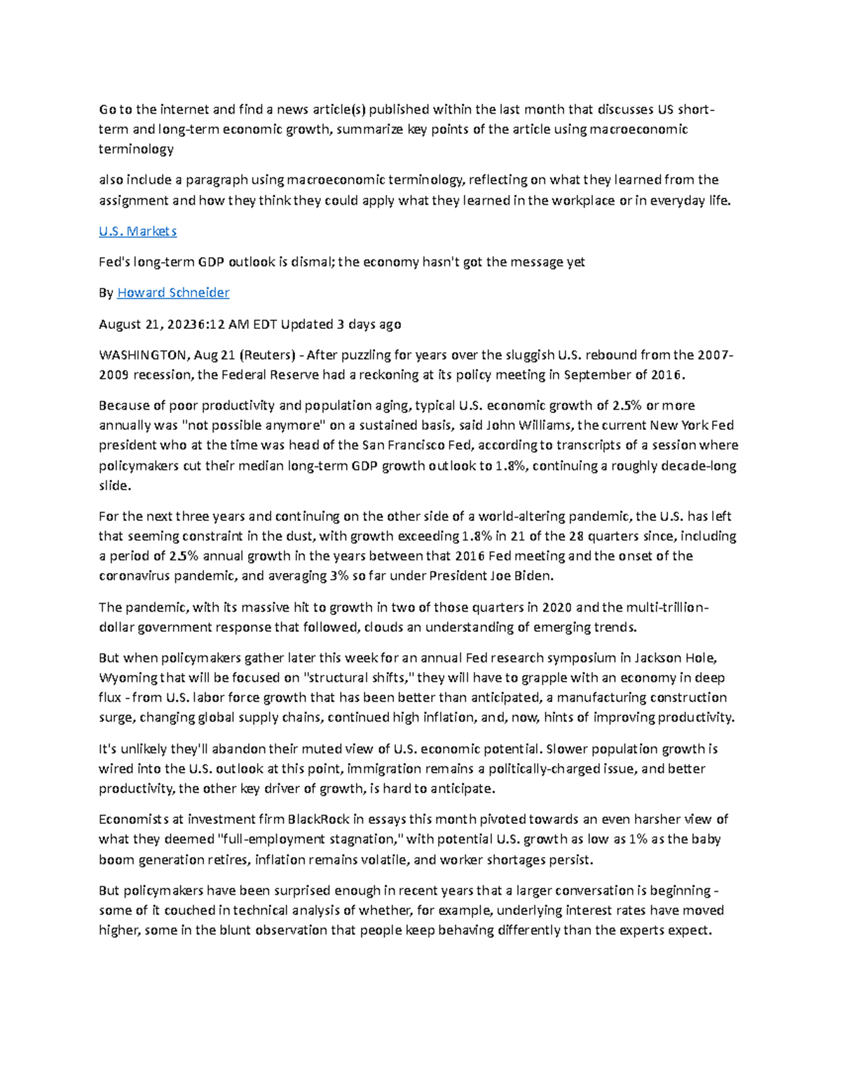 Econ 201 Discussion Wk2 - Go to the internet and find a news article(s ...