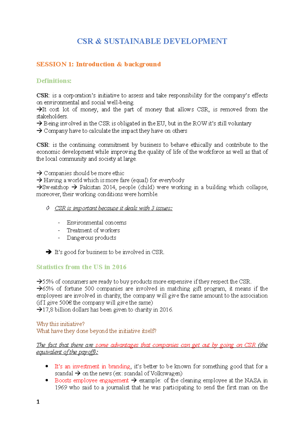 CSR cours complet - CSR & SUSTAINABLE DEVELOPMENT SESSION 1 ...