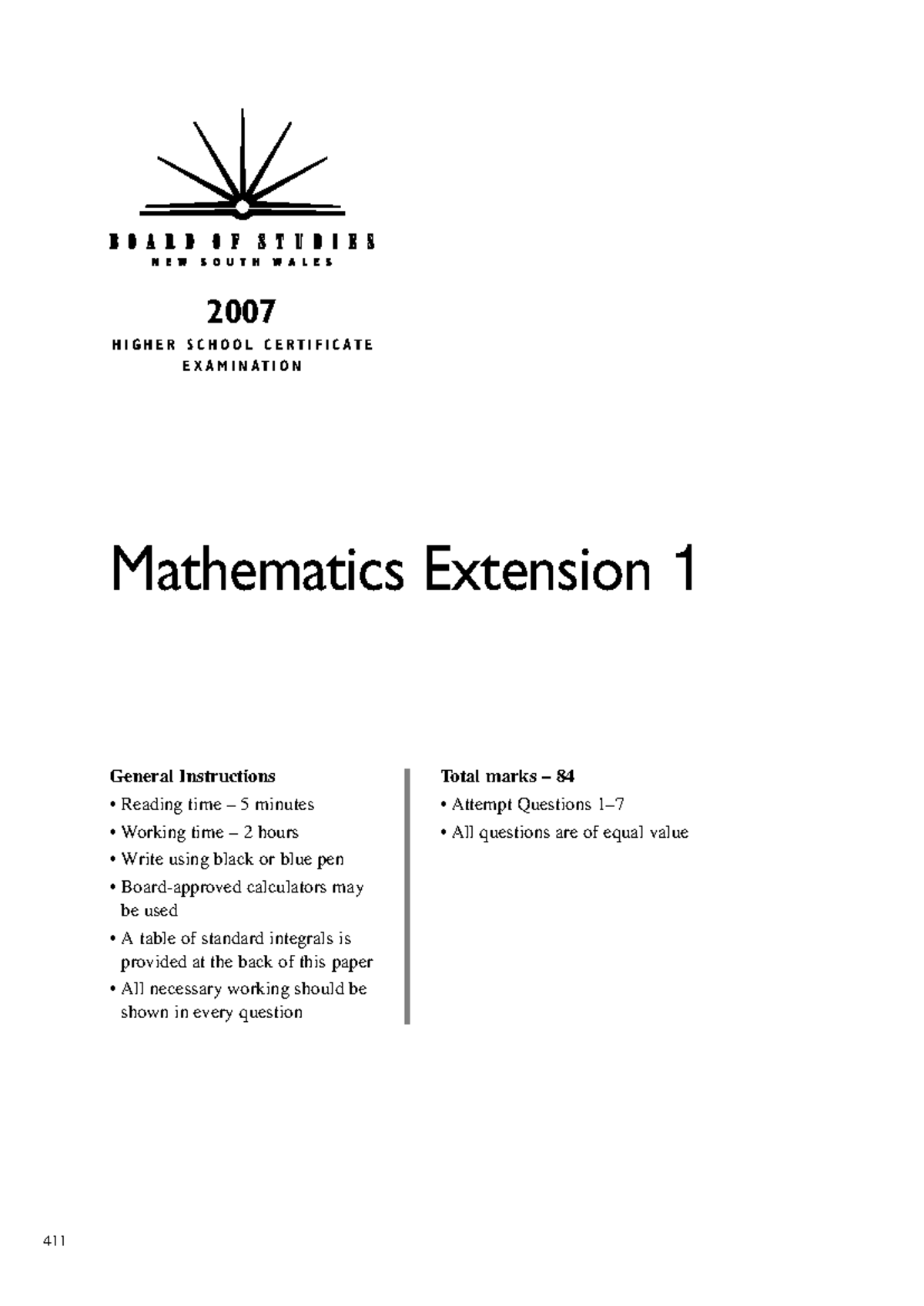 Maths Ext 1 2007 HSC - hi how r u im fine - 2007 H I G H E R S C H O O ...