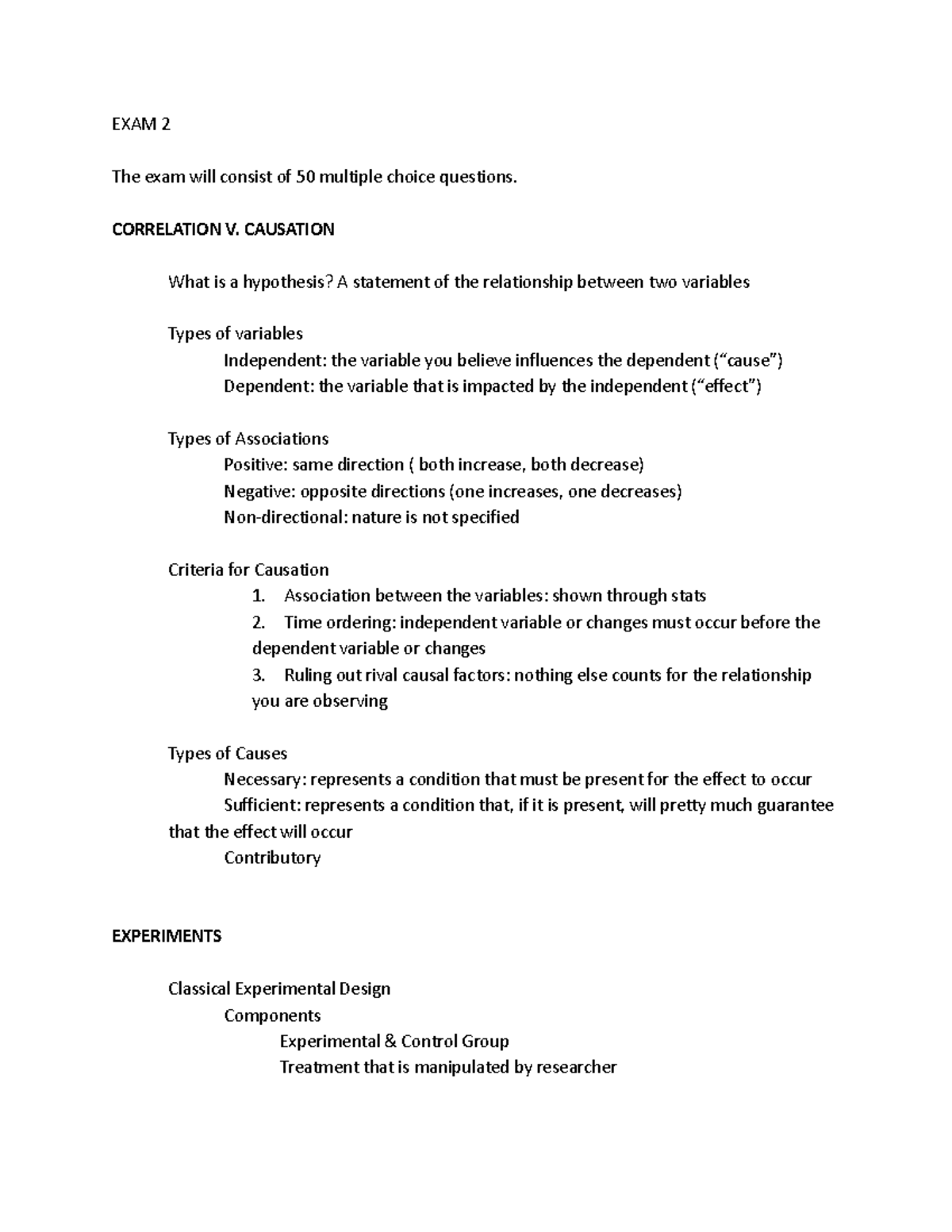 EXAM 2 - exam review for second exam - EXAM 2 The exam will consist of ...