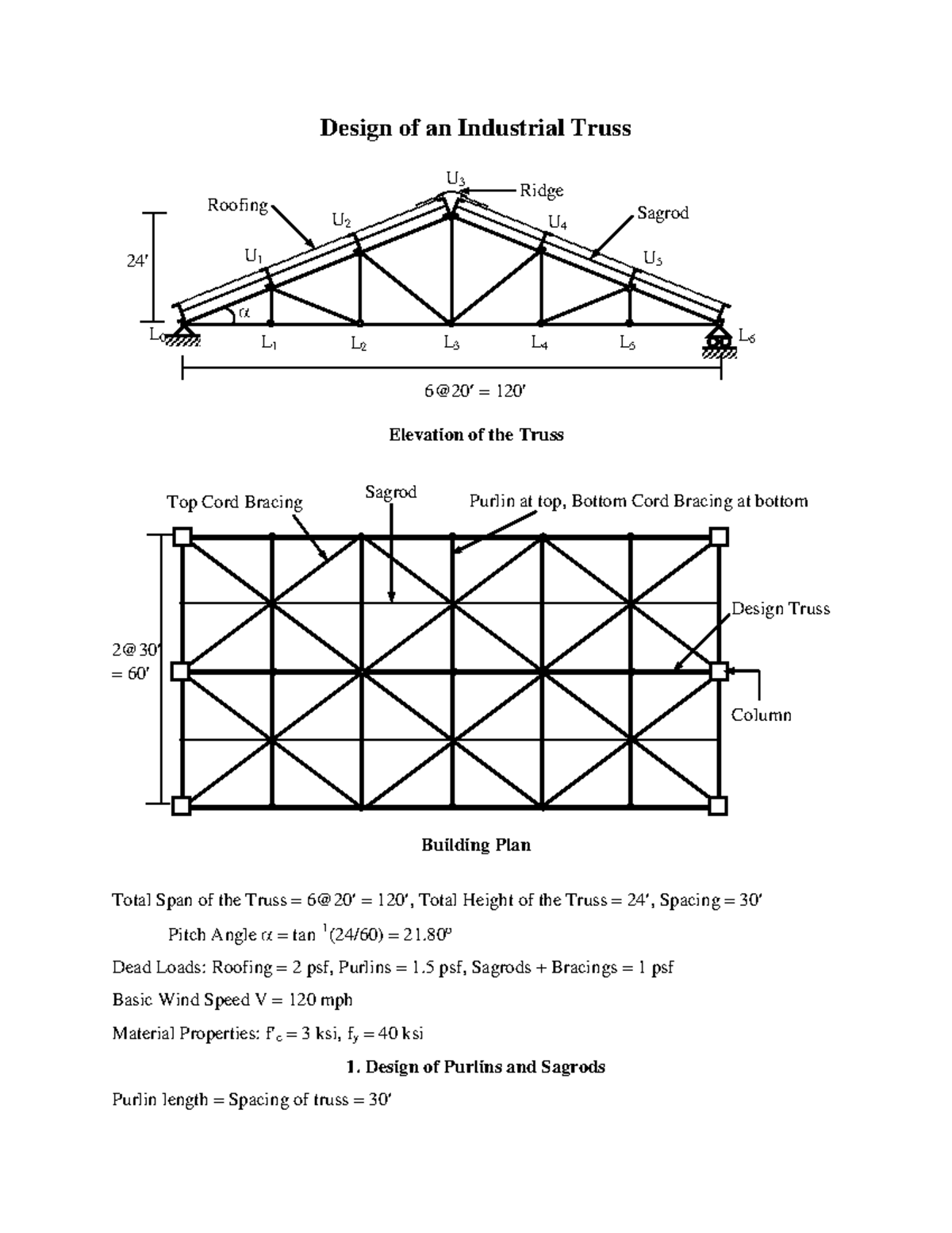 Design of Industrial Truss - Design of an Industrial Truss 24 6@20 ...