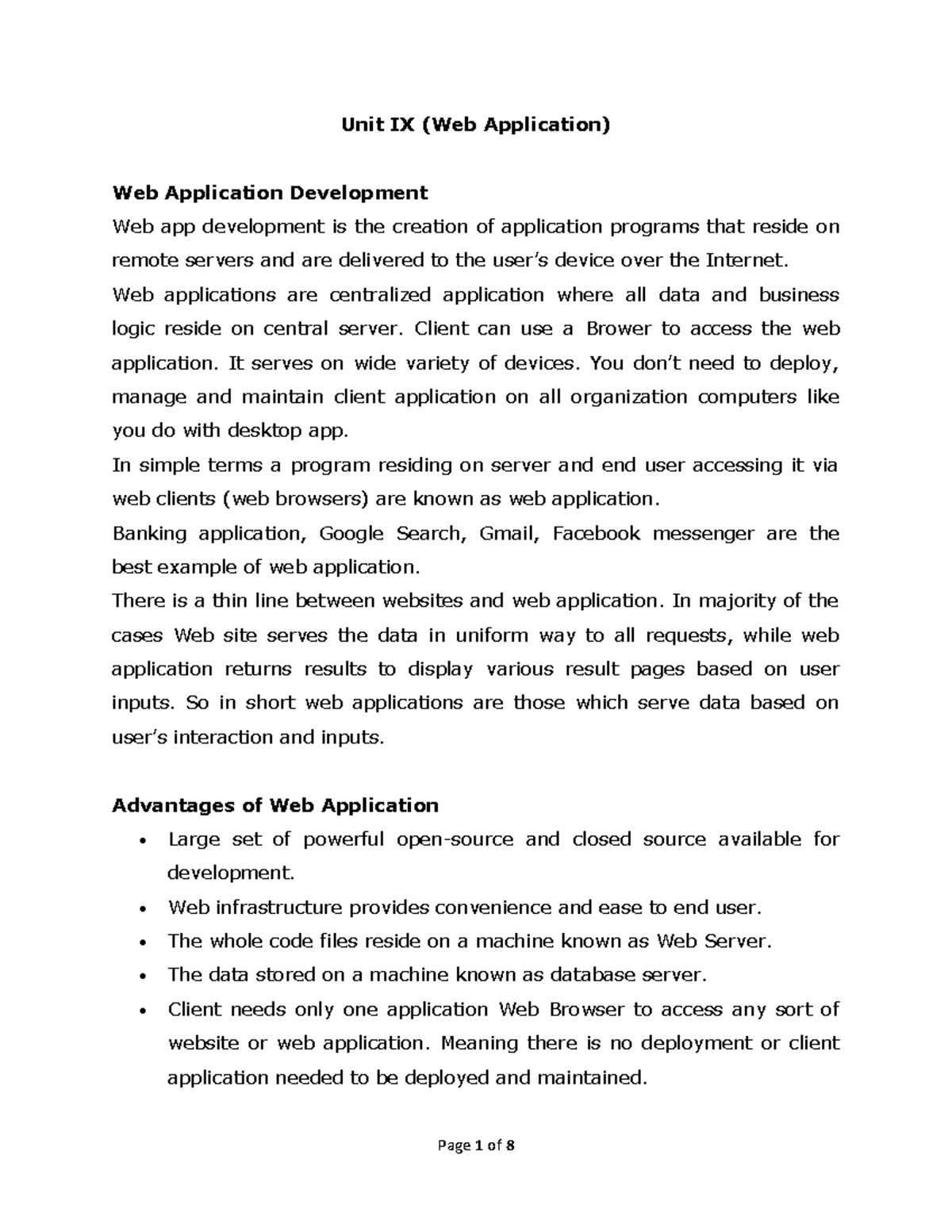 Unit IX (Web Application) - Web applications are centralized ...