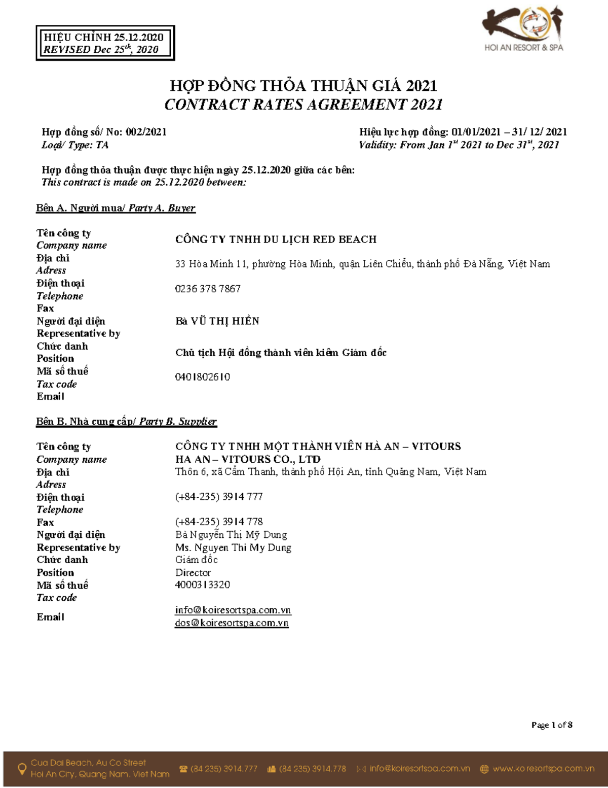 RED Beach Travel - Hotel Contract 2021 - HỢP ĐỒNG THỎA THUẬN GIÁ 2021 ...