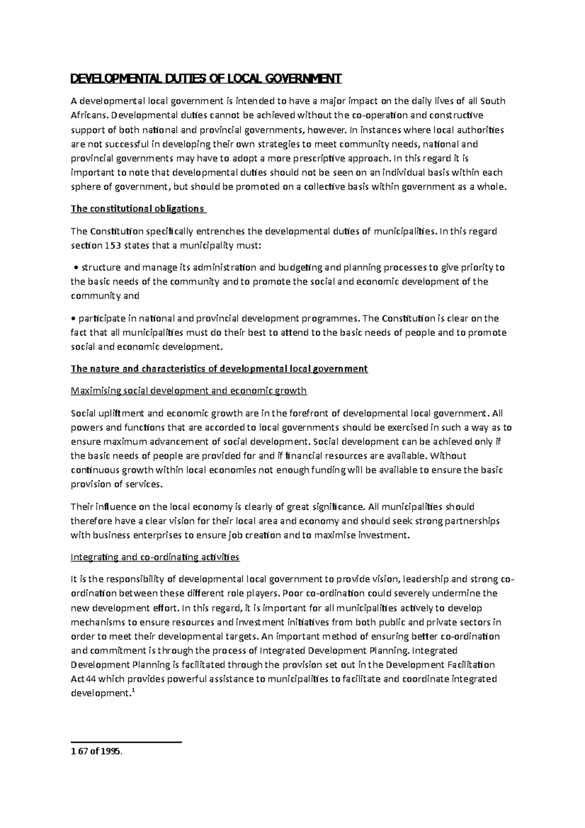 Developmental Duties OF Local Government - DEVELOPMENTAL DUTIES OF ...