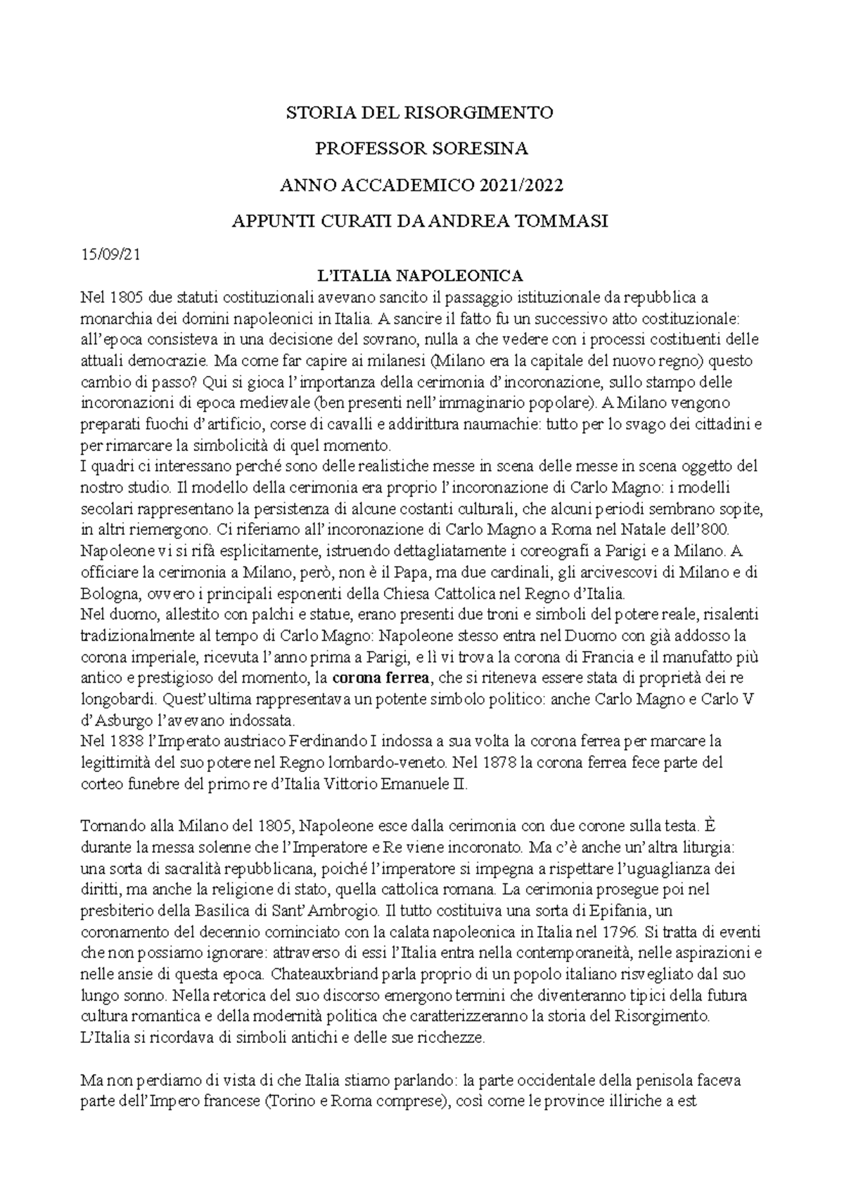 Storia DEL Risorgimento - STORIA DEL RISORGIMENTO PROFESSOR SORESINA ANNO ACCADEMICO 2021 ...