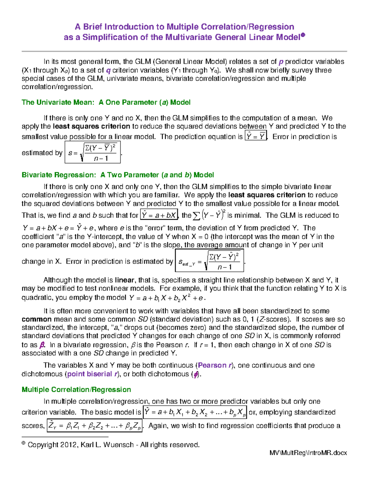 A Brief Introduction to Multiple Correlation Regression - A Brief ...