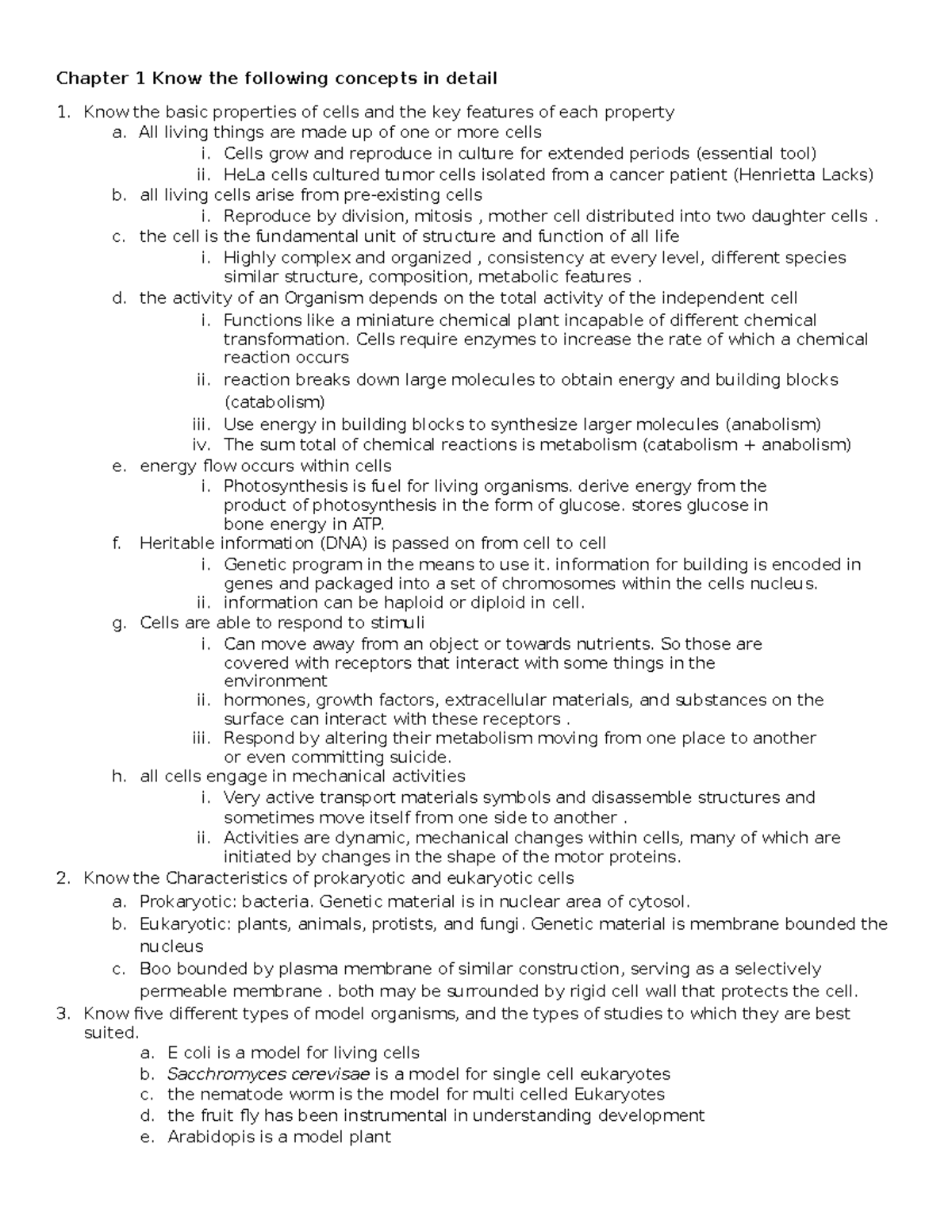 Bio Final Study guide - Chapter 1 Know the following concepts in detail ...