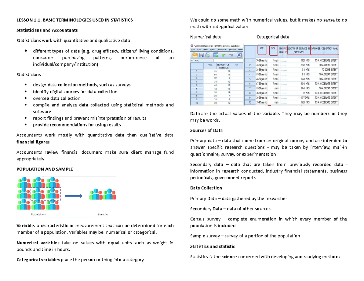 Stats - N/A - LESSON 1. BASIC TERMINOLOGIES USED IN STATISTICS ...