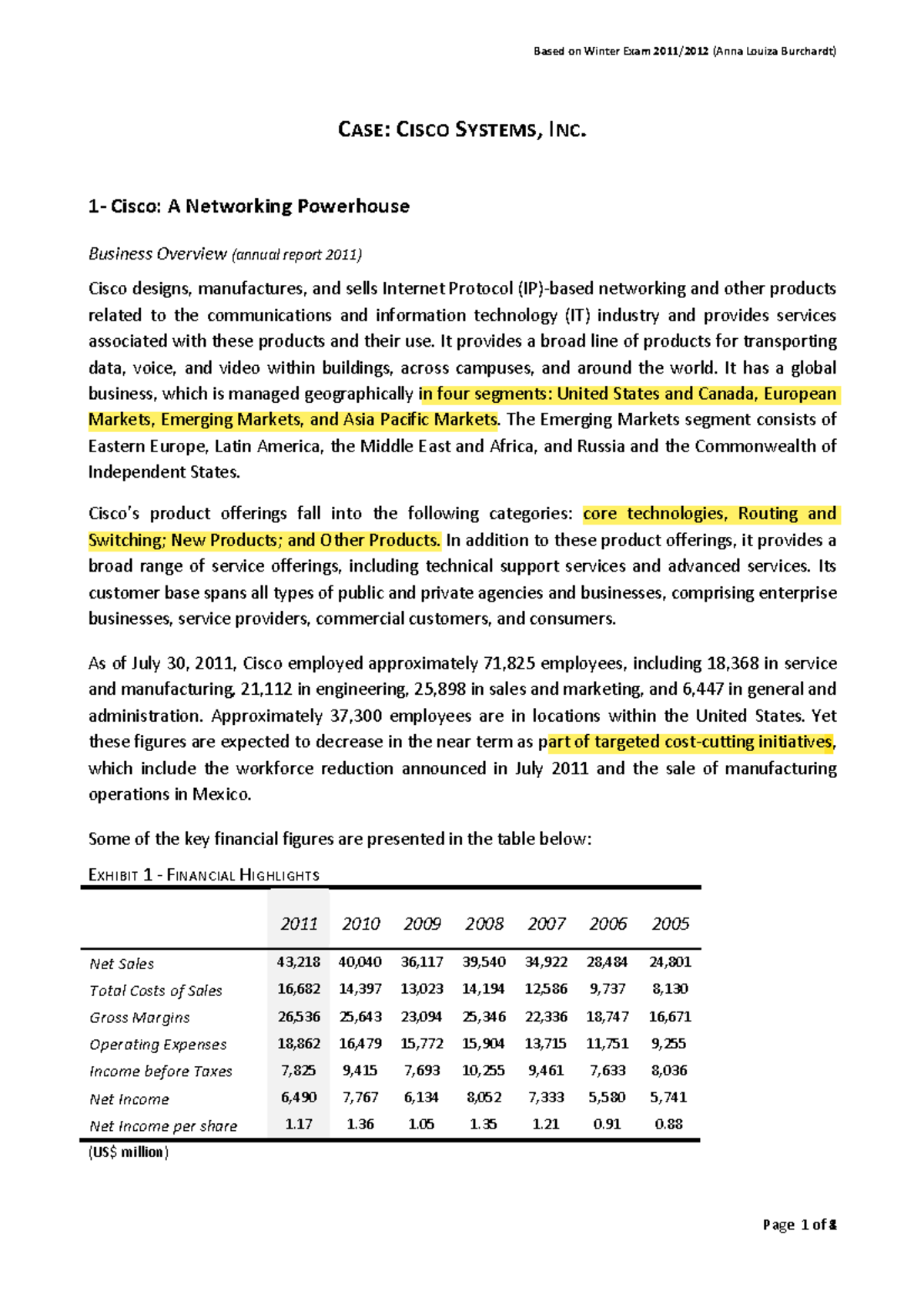 Cisco Case (tutorial 1) - !! Page!!1!of! 8! 1! - Studocu