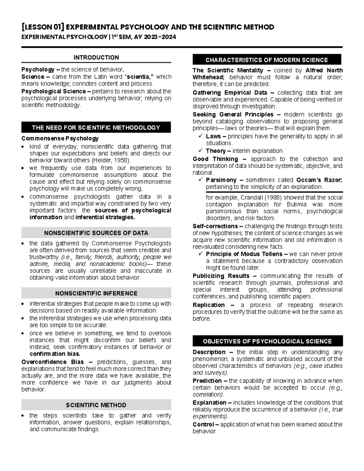 Experimental Psychology [LESSON 1] - [LESSON 01] EXPERIMENTAL ...