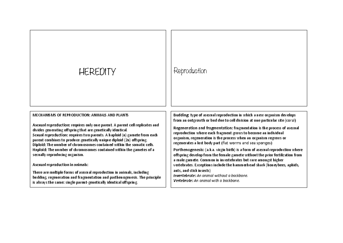 MOD 5 Heredity - study cards - HEREDITY Budding: type of asexual ...