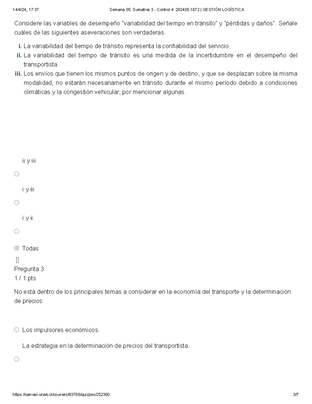 Semana 05 Sumativa 3 - Control 4 202405.1872 Gestión Logística - ii y iii i y iii i y ii Todas ...