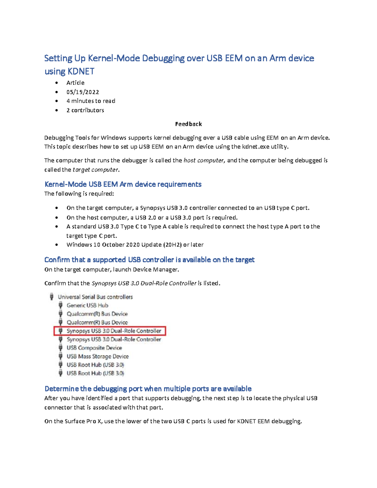 Document 33 (41) - Bob - Setting Up Kernel-Mode Debugging over USB EEM on an Arm device using ...
