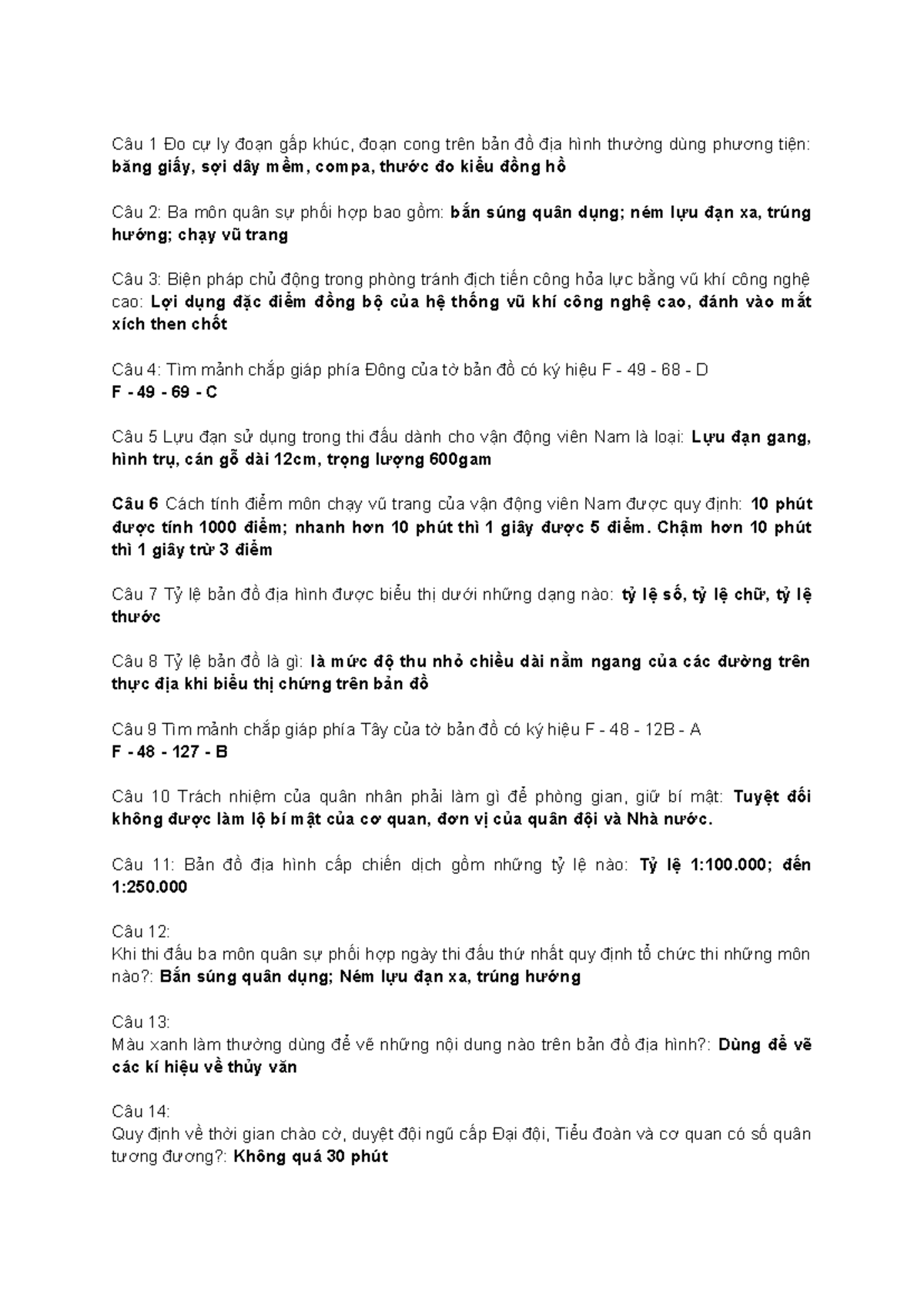 GDQP- HP3 - giao duc quoc phong - Câu 1 Đo cự ly đoạn gấp khúc, đoạn cong trên bản đồ địa hình ...