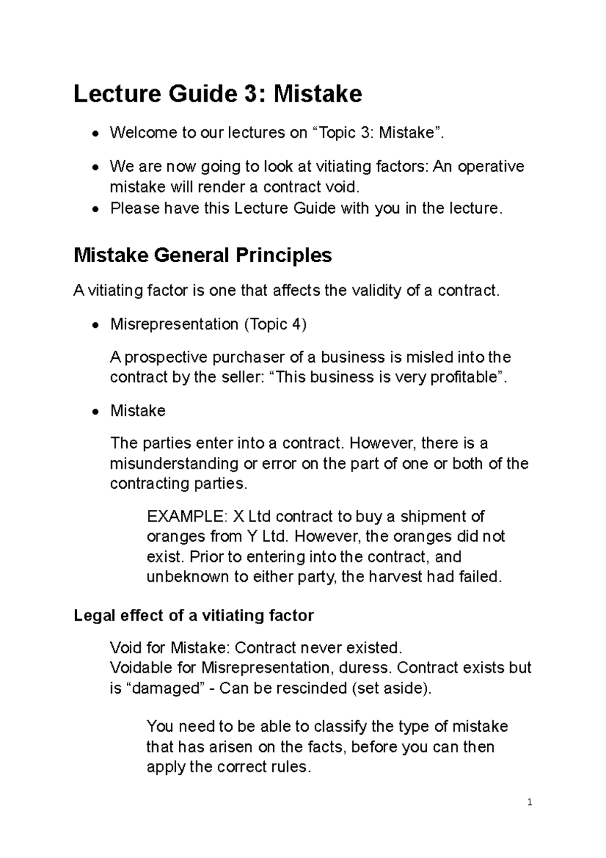 000000 Contract T3 Lecture Guide Mistake - Lecture Guide 3: Mistake Welcome to our lectures on ...