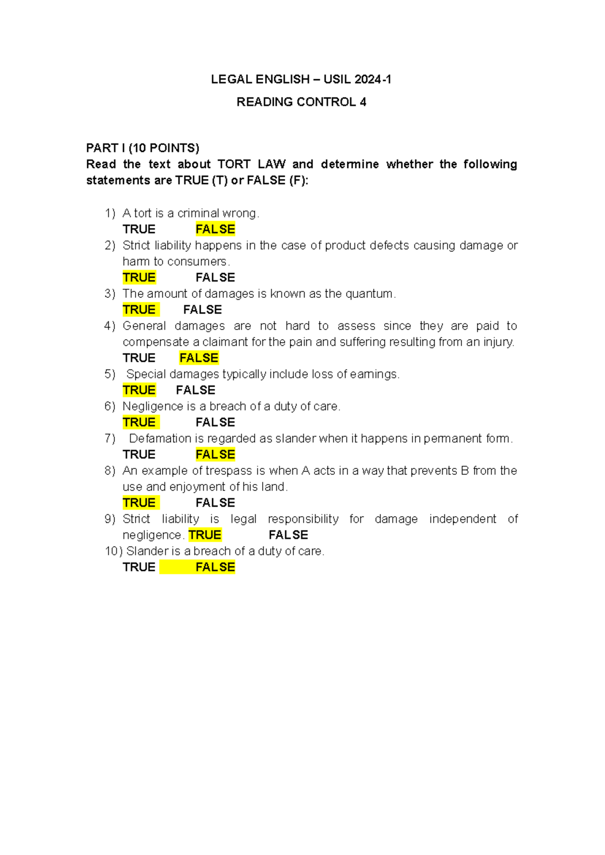Legal English - Practice 4 - Reading Comprehension USIL 2024-1 - LEGAL ...