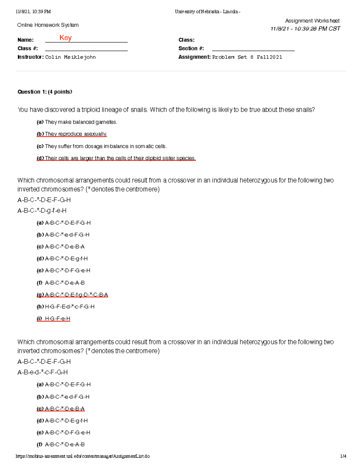 Problem set 8 Fall2021 key - Online Homework System Assignment ...