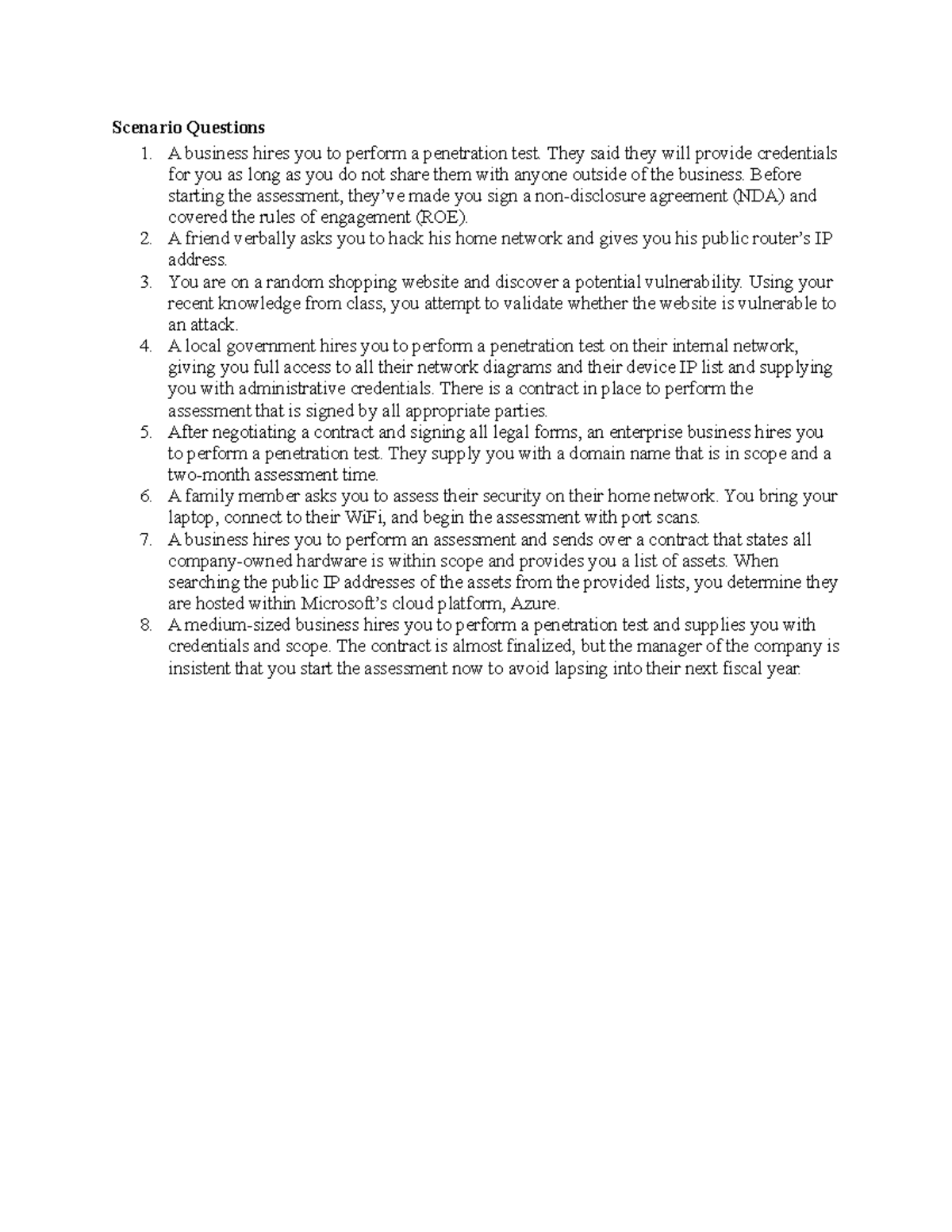 16 Scenario Questions - Washington University in St. Louis ...