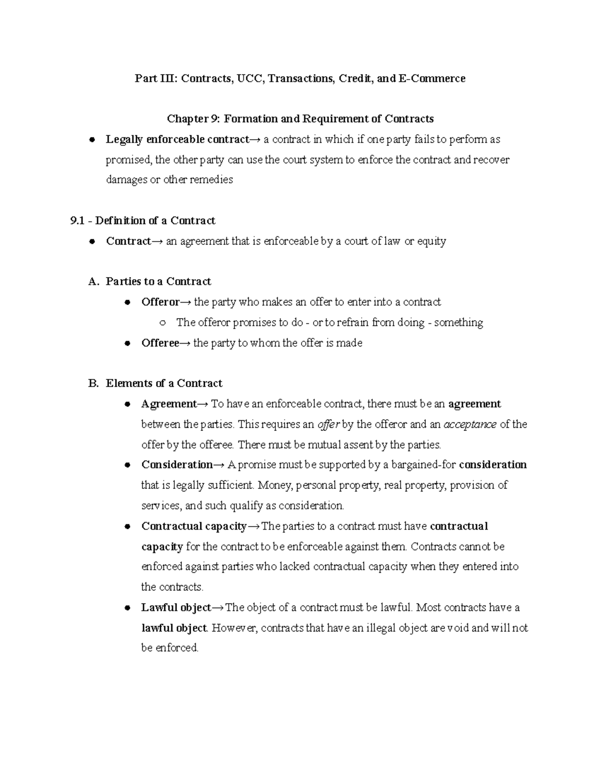 MGT 2000 Module 2 Notes - Madrid Study Abroad SLU - Part III: Contracts ...
