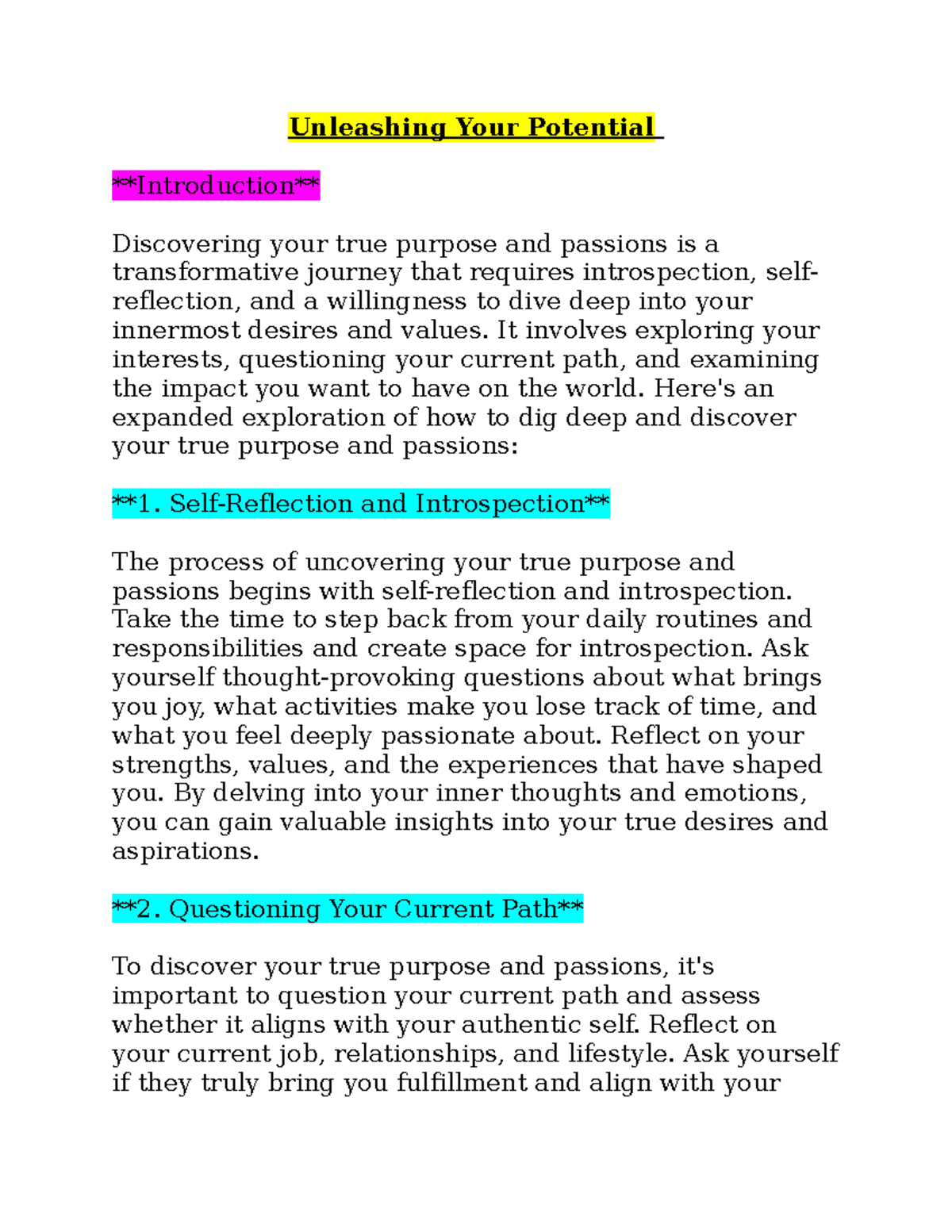 Chapter By Chapter Outline Unleashing Your Potential - Unleashing Your ...