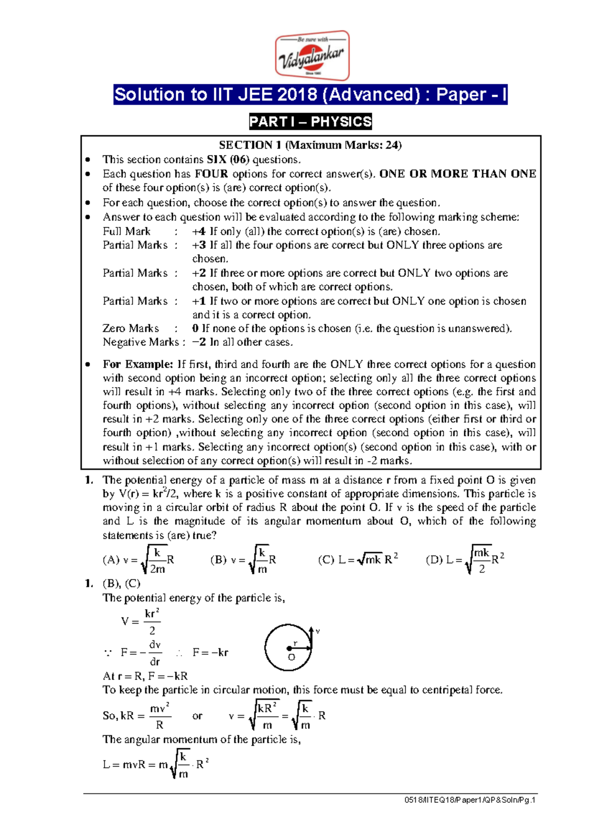 Iitjee advanced 2018 question paper 1 with solutions - Solution to IIT ...