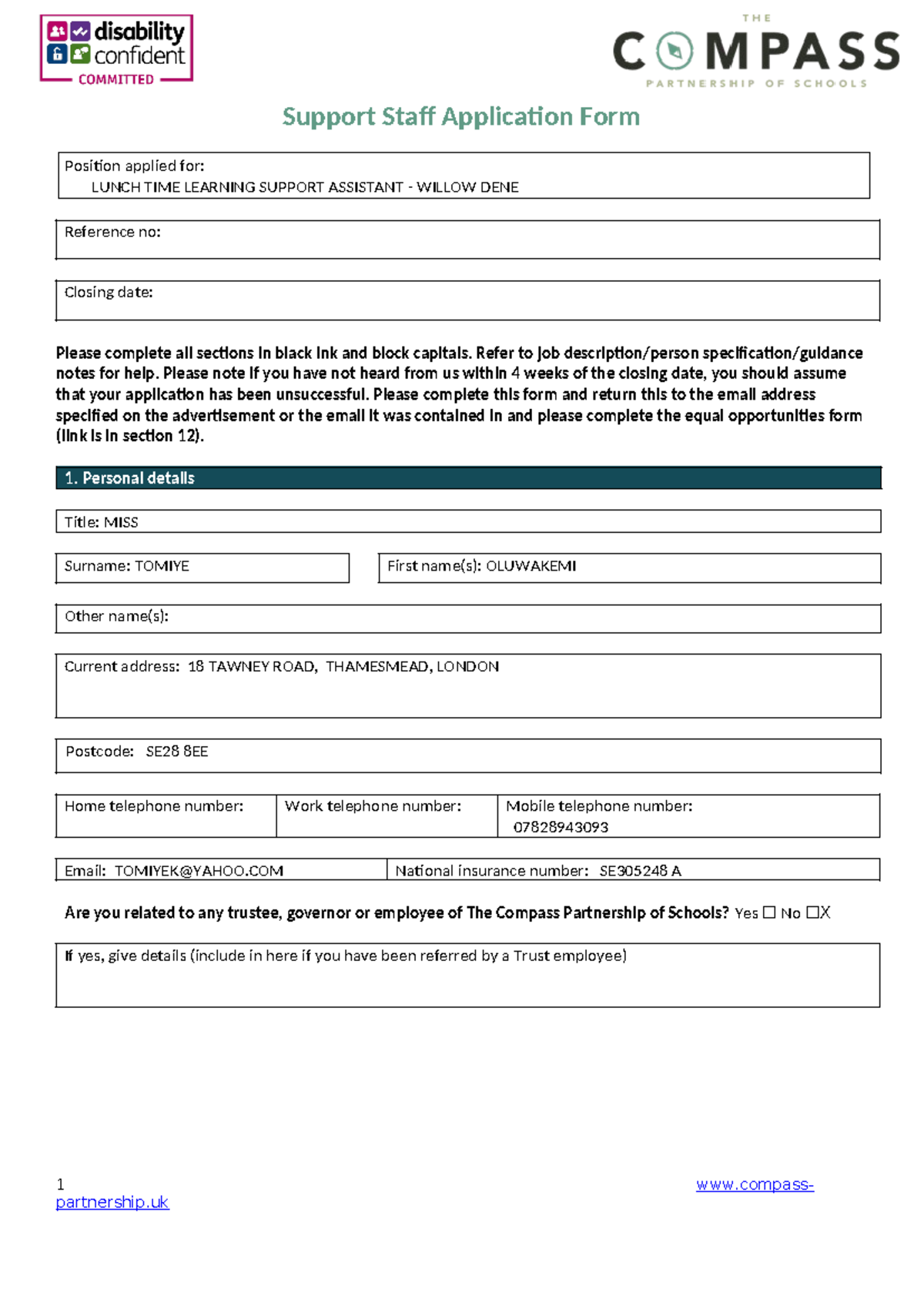 2A62FA982599 D0F8E1EA863F48D4F312 - Support Staff Application Form ...