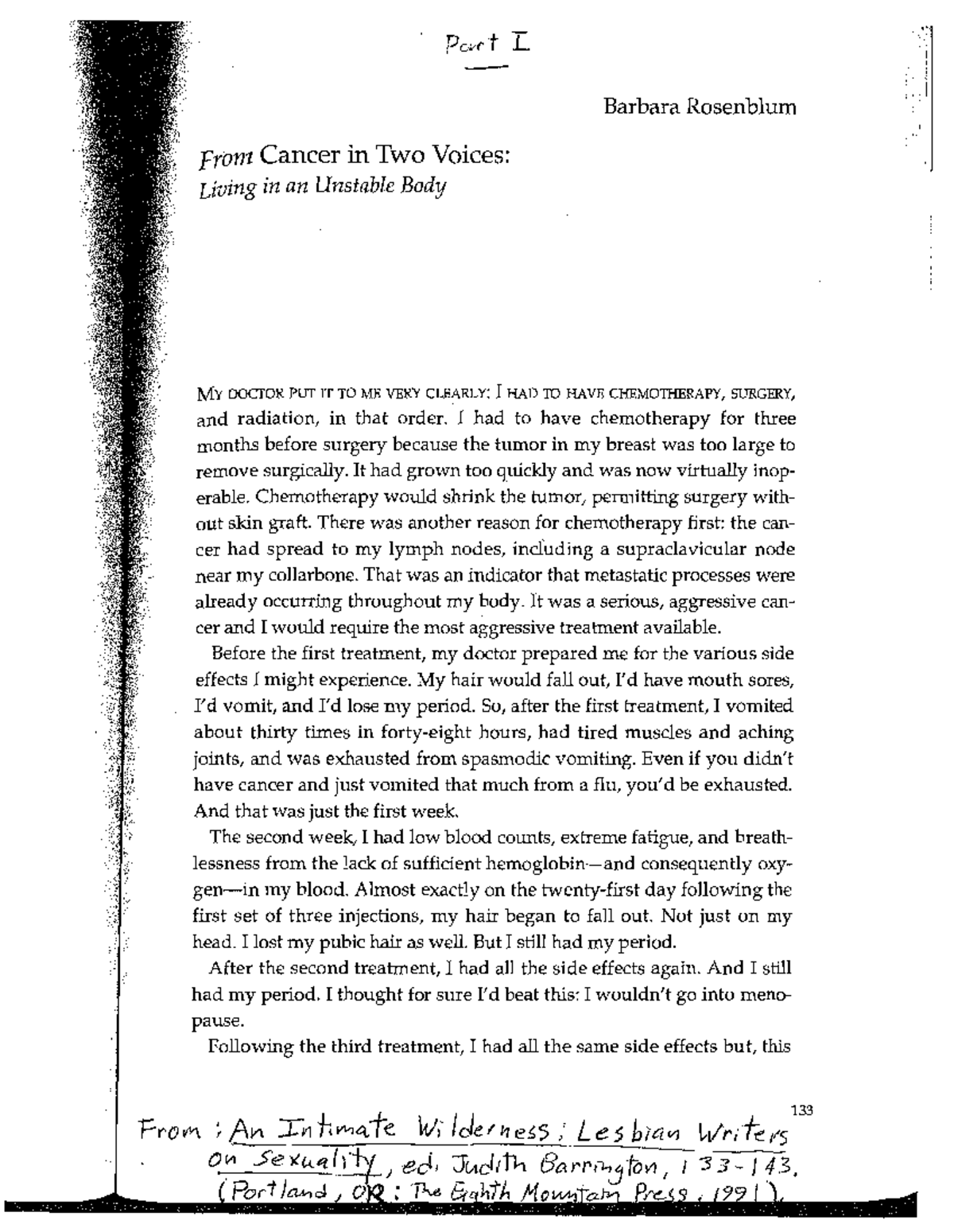 Rosenblum and Butler - From Cancer in Two Voices (Parts I and II ...