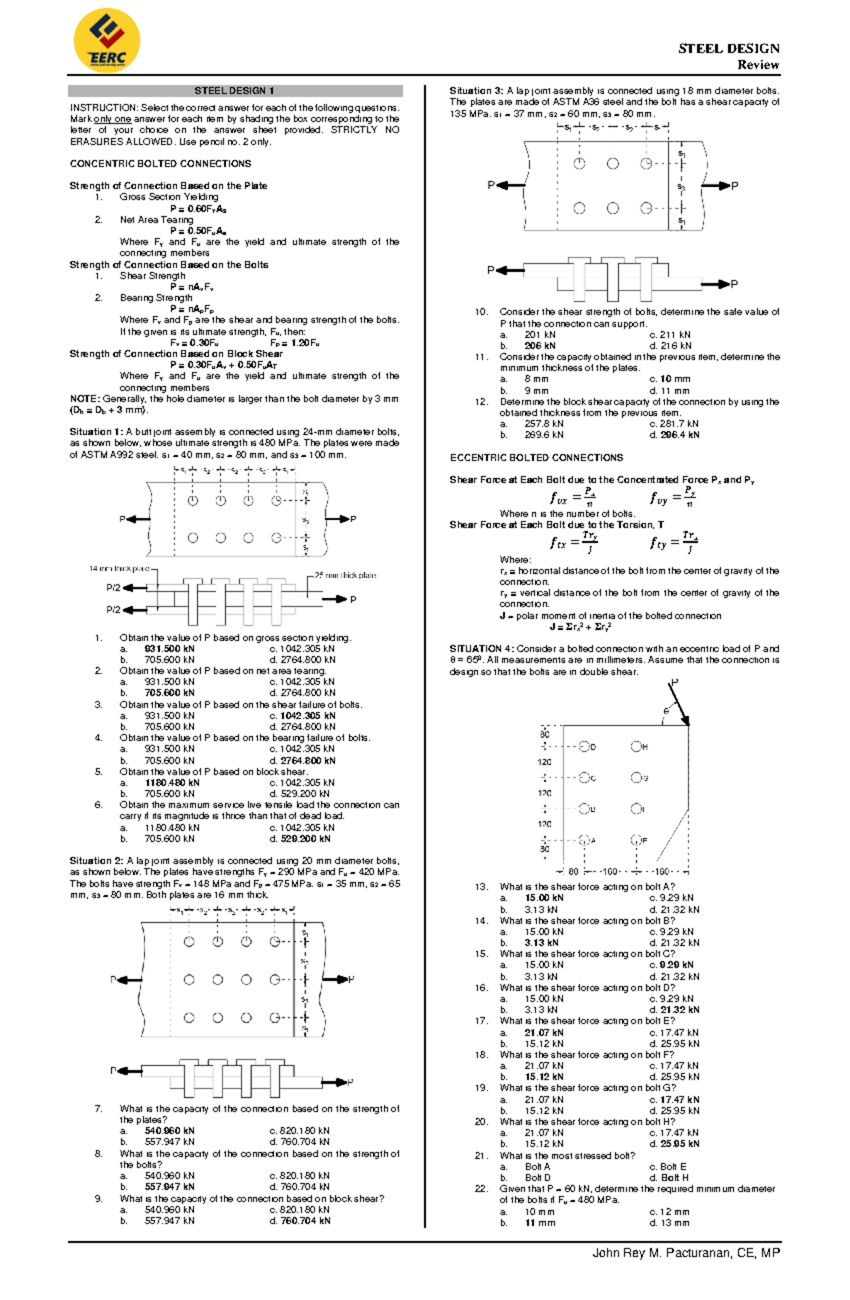 steel-design-sample - STEEL DESIGN Review John Rey M. Pacturanan, CE ...