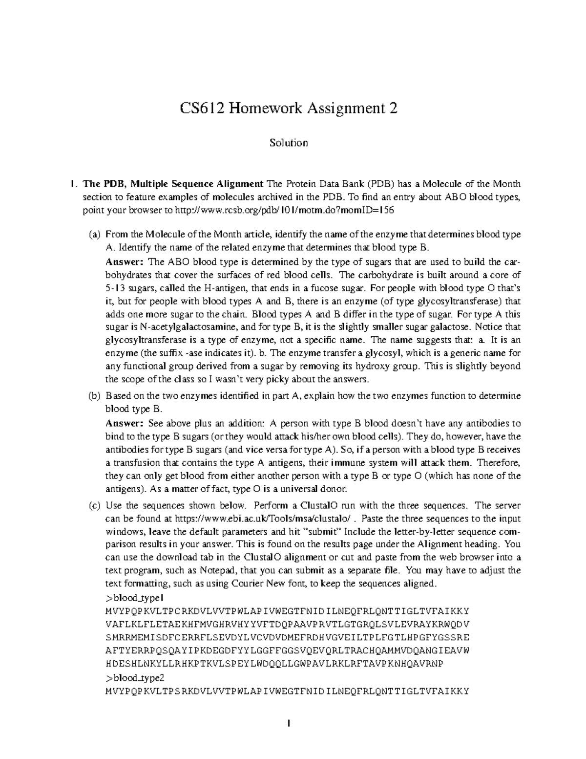 CS612 Homework Assignment 2 Solution: PDB Multiple Sequence Alignment Protein Structure - Studocu
