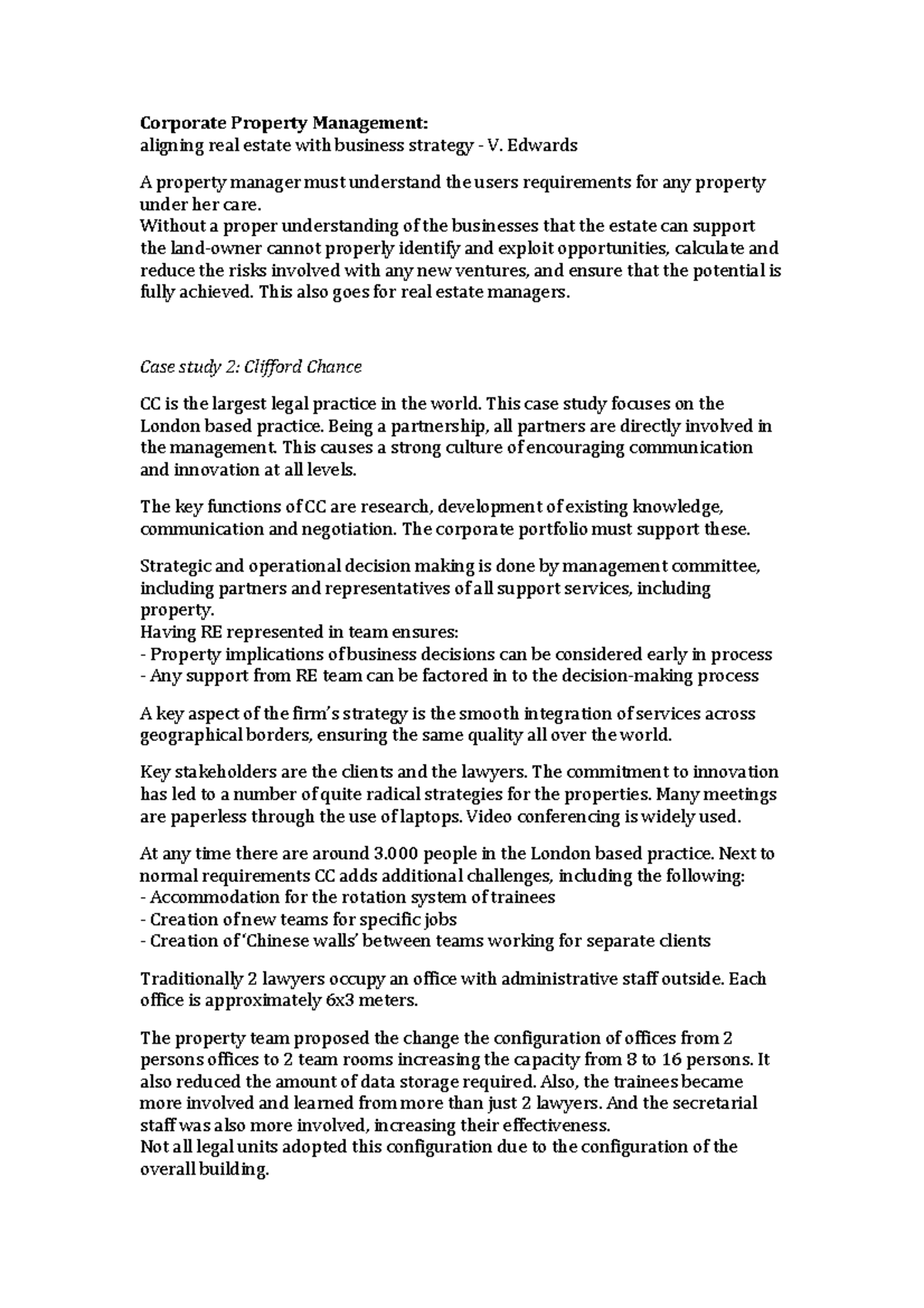 Property Summary: Facility Management - Corporate Property Management ...