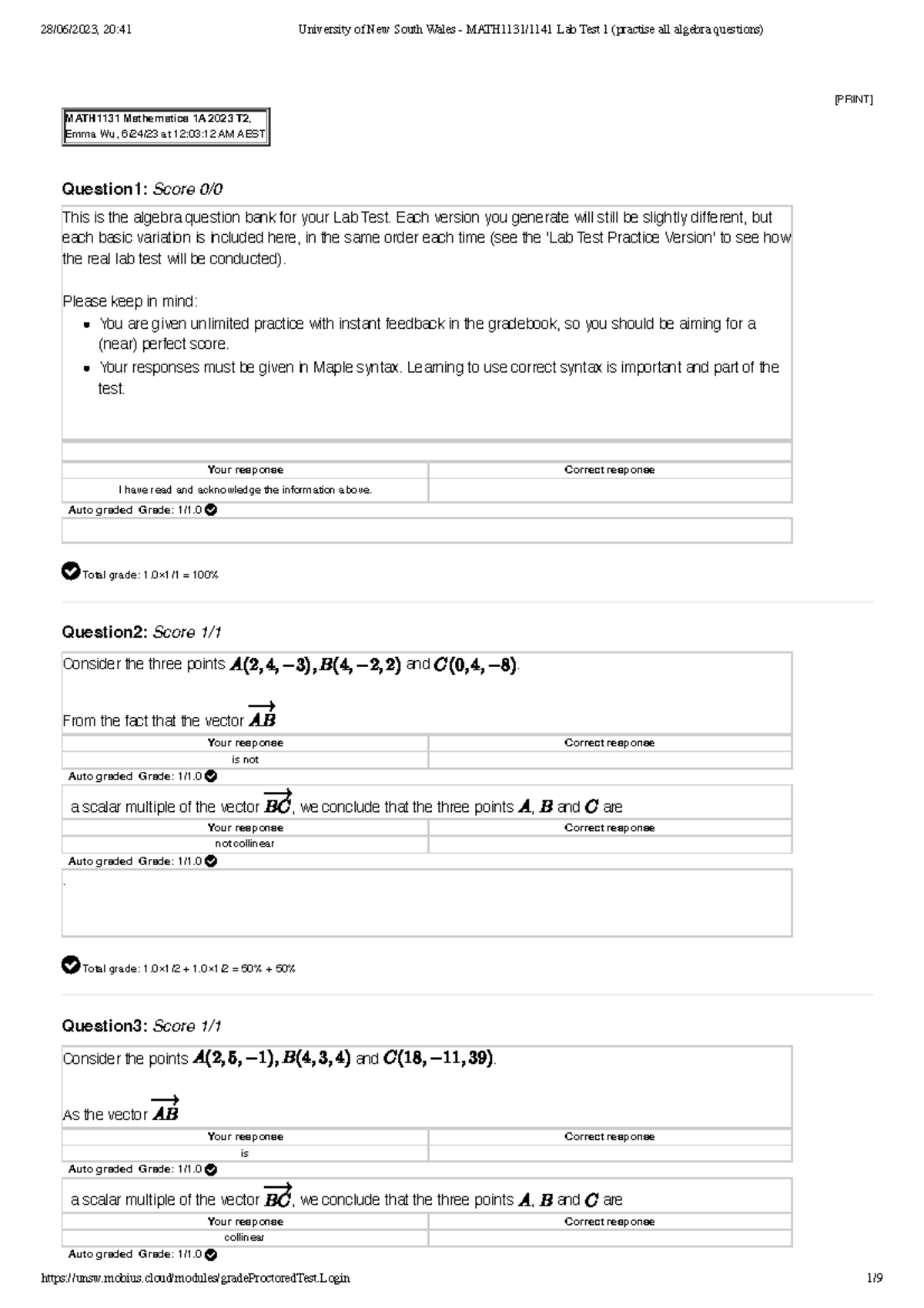 MATH1131 (A) Mock - [PRINT] MATH1131 Mathematics 1A 2023 T2, Emma Wu, 6 ...