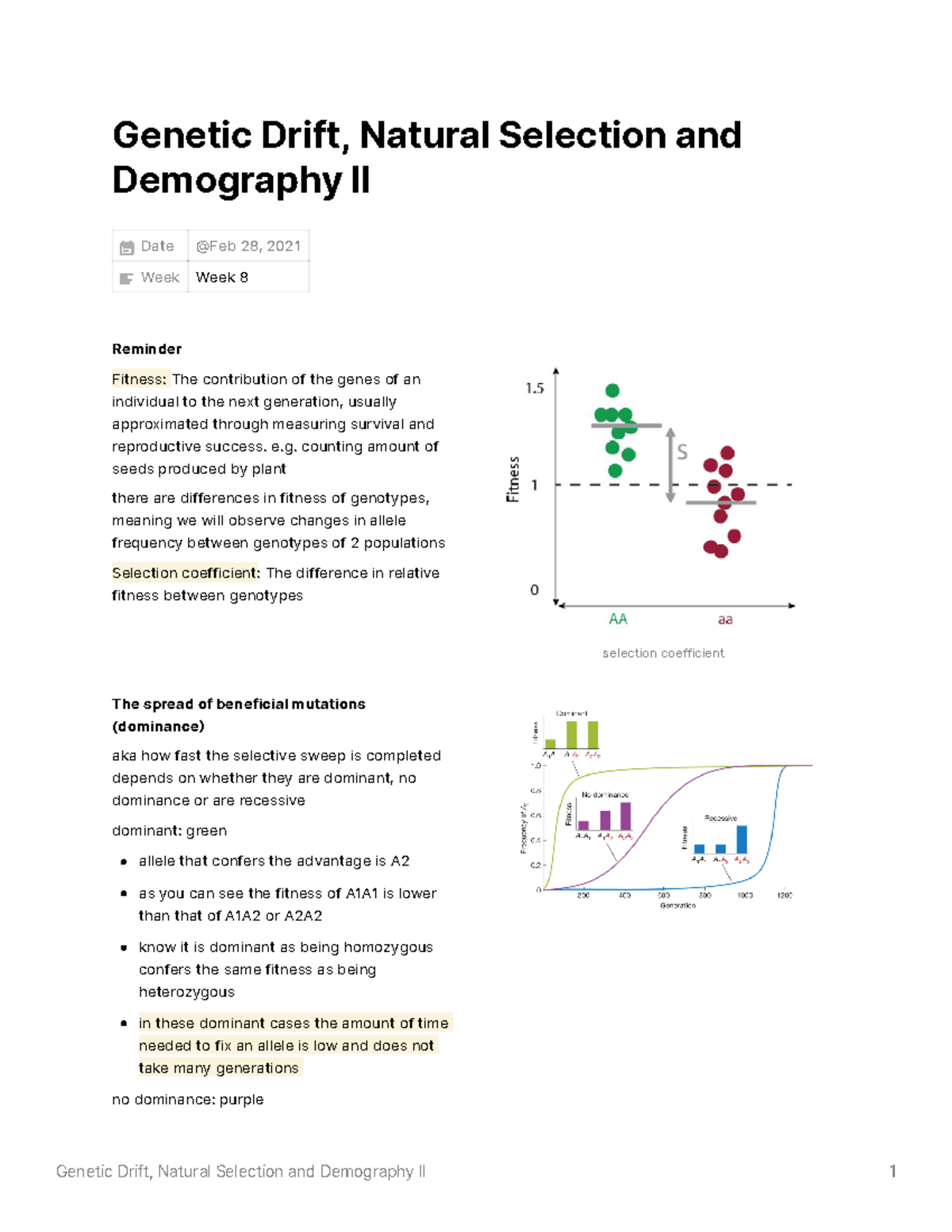 Genetic Drift Natural Selection and Demography II - Genetic Drift ...