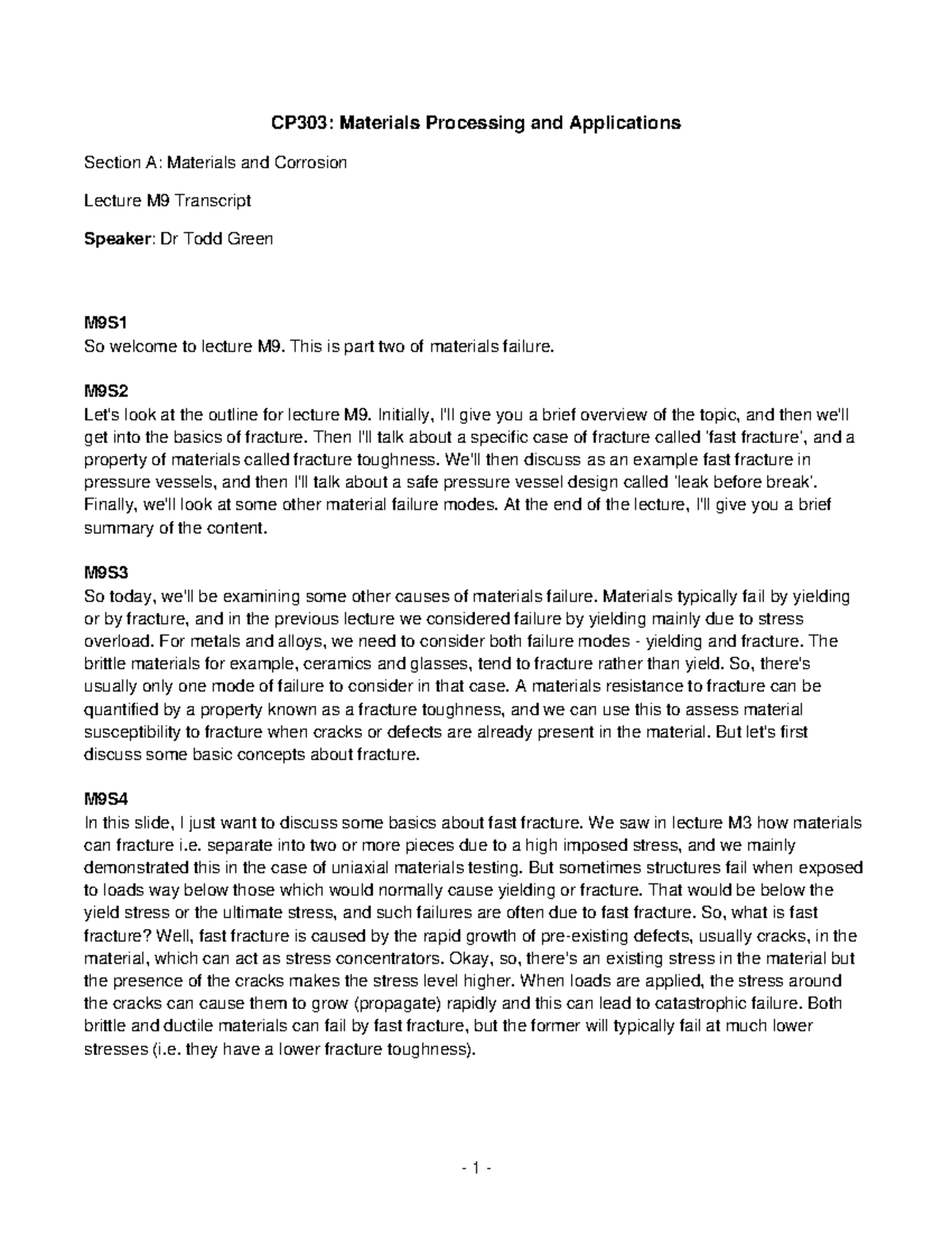 CP303 A M9v2 - CP303: Materials Processing and Applications Section A ...