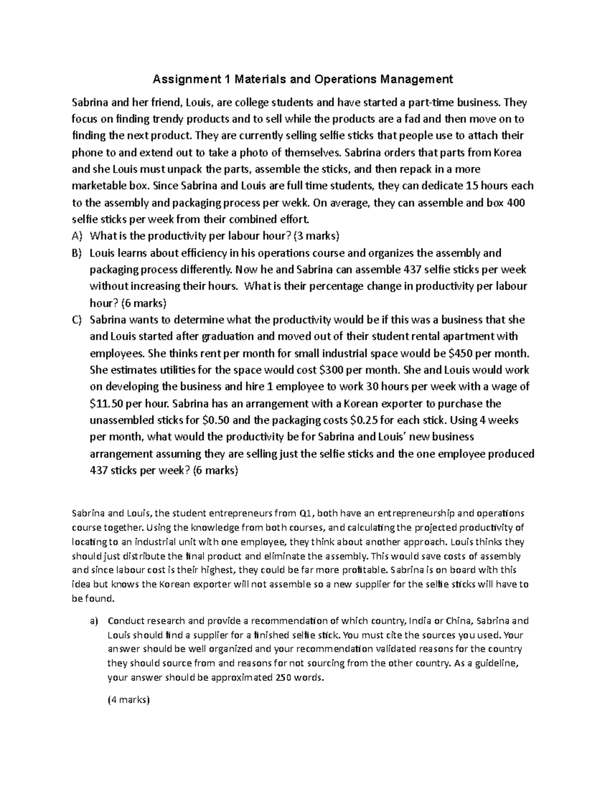 Assignment 1 Materials and Operations Management Final - They focus on ...