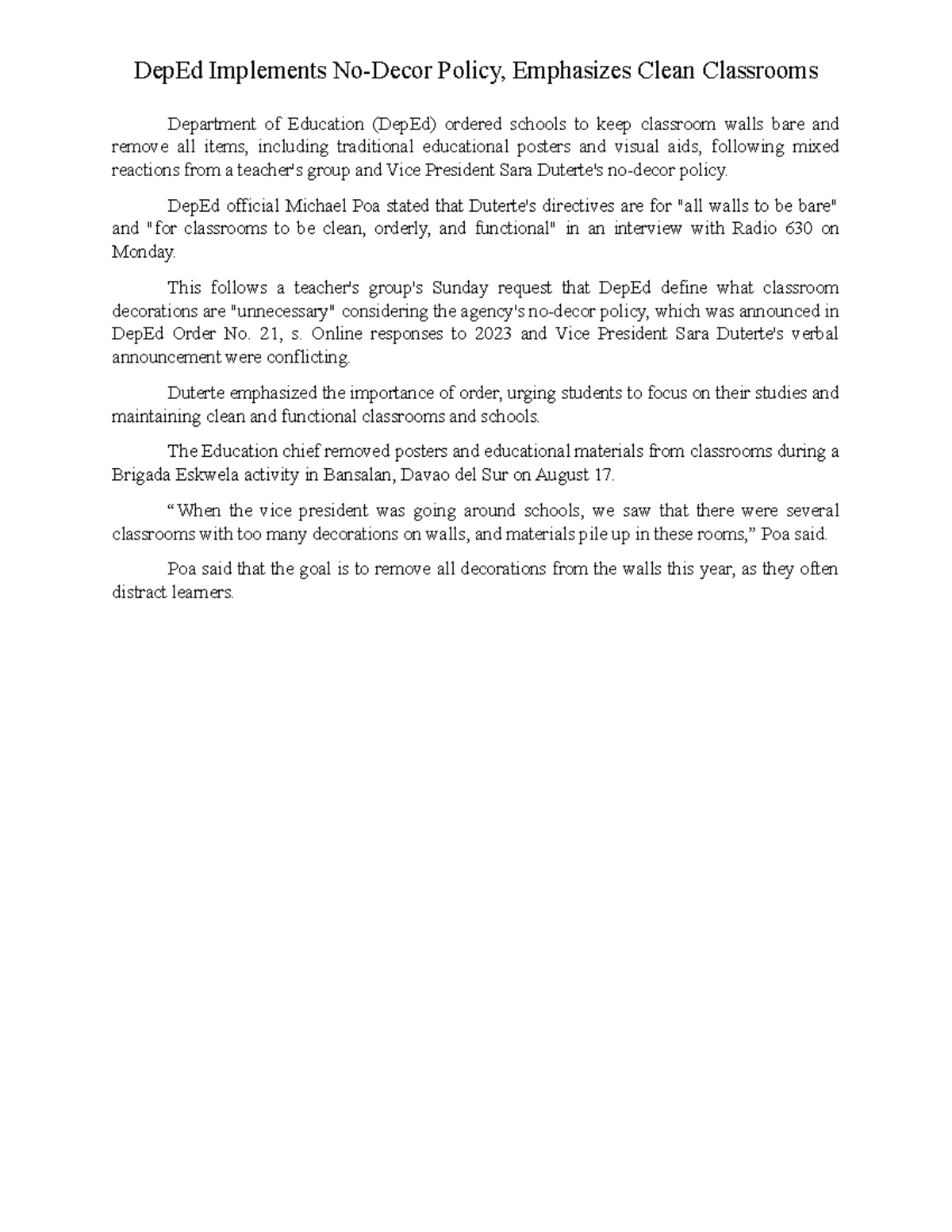 Department of Educatio 2 - DepEd Implements No-Decor Policy, Emphasizes ...