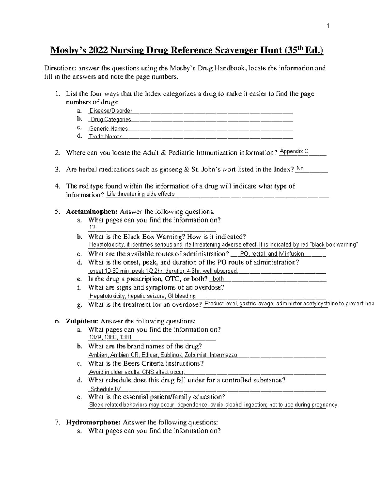 Scavenger hunt - N/A - 1 Mosby’s 2022 Nursing Drug Reference Scavenger ...