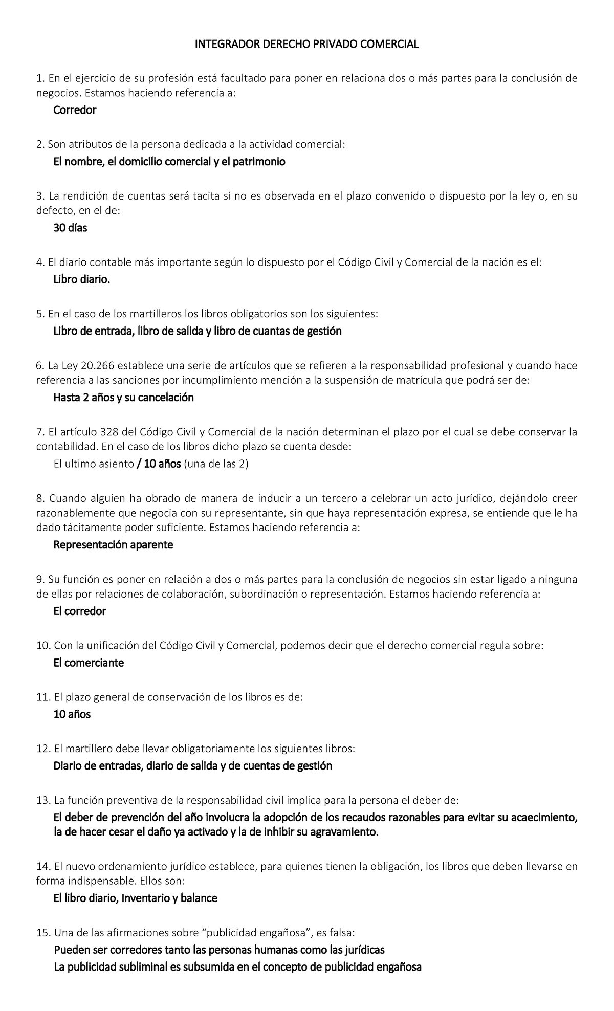 Preguntero derecho privado comercial - Warning: TT: undefined function: 32 INTEGRADOR DERECHO ...