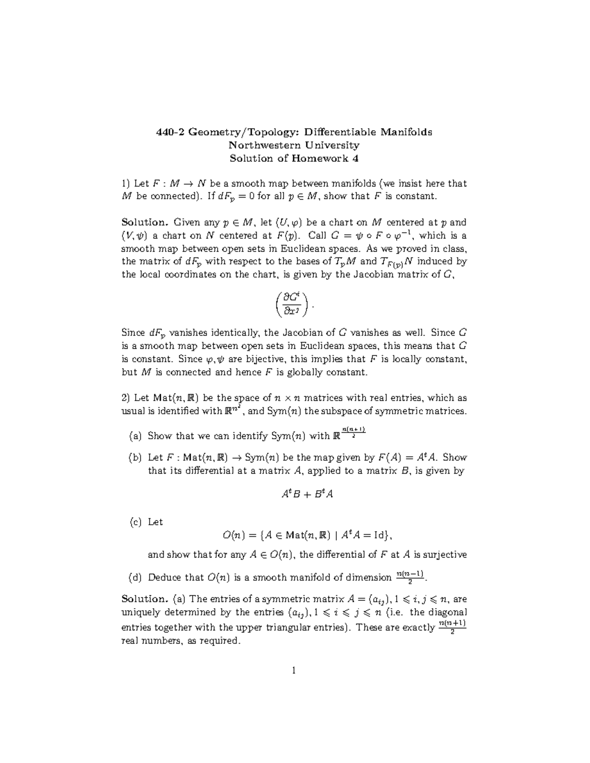 440-2 Geometry Topology- Differentiable Manifolds Homework 4 solution ...