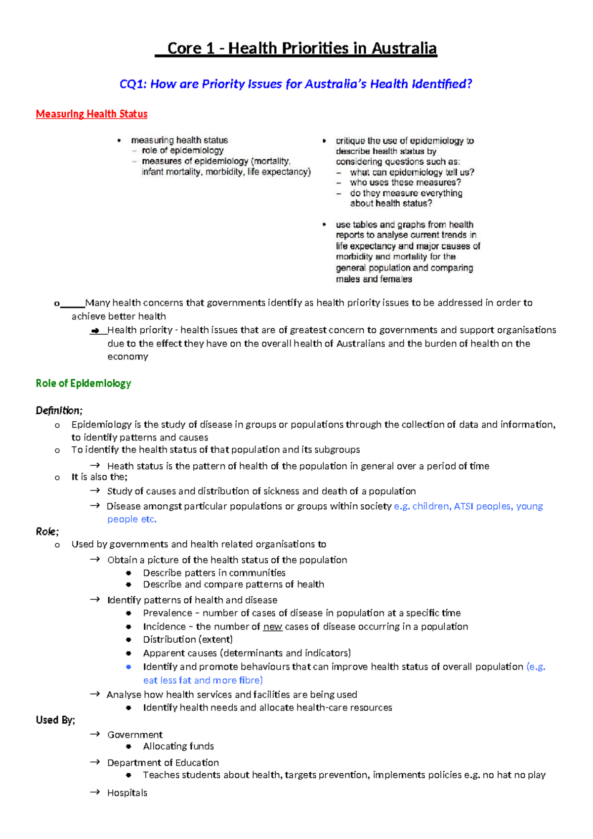 Core 1 - Health Priorities in Australia - Notes (Neilab Osman) - Core 1 ...