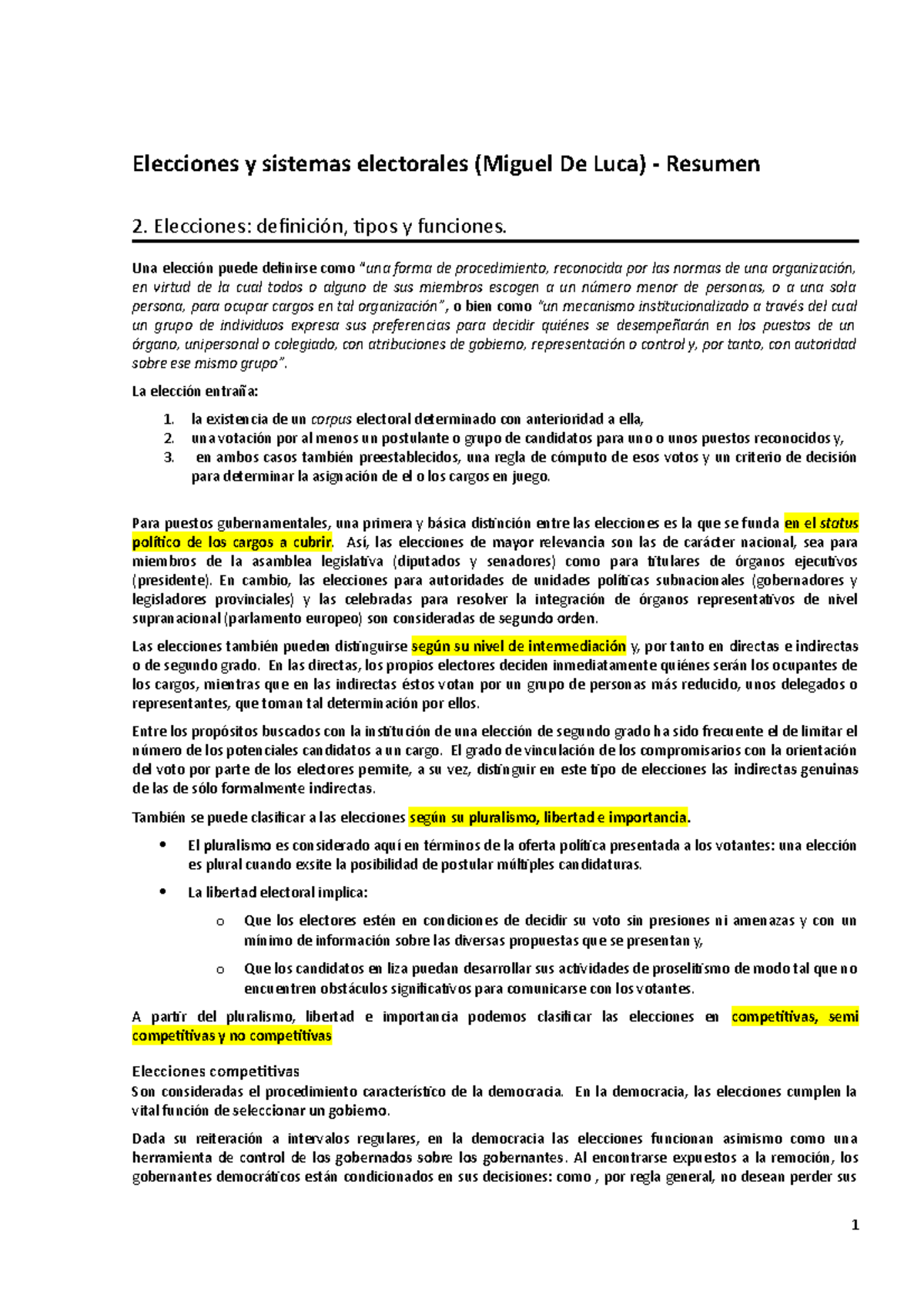 De Luca sistema Electorales REsumen - 2. Elecciones: definición, tipos ...