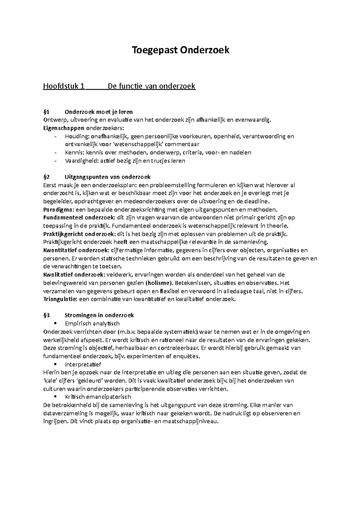 TO wat is onderzoek K2 - Toegepast Onderzoek Hoofdstuk 1 De functie van ...