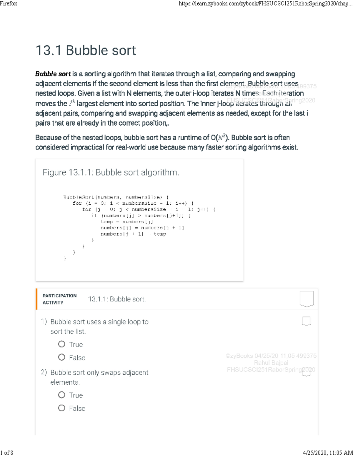 Additional - CS251 - 13 Bubble sort Bubble sort ith N 2 13 Quickselect ...