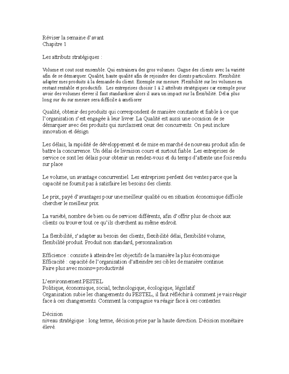 Note de cours semaine 1 à 6 - Réviser la semaine d’avant Chapitre 1 Les ...