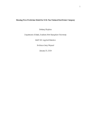 MAT 240 Module Five Assignment - Hypothesis Testing for Regional Real ...