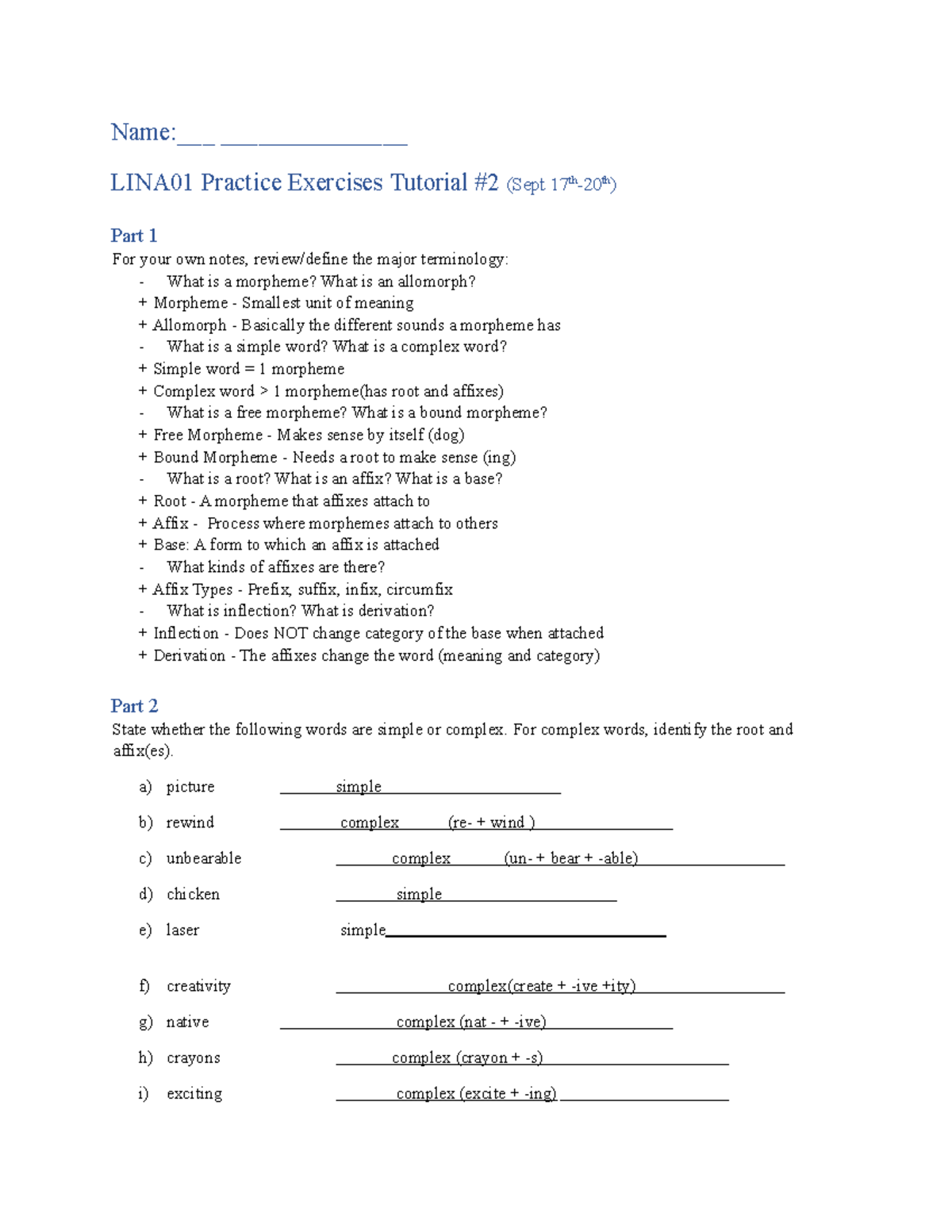LINA01 Tutorial 2 exercises - Name:___ _______________ LINA01 Practice ...