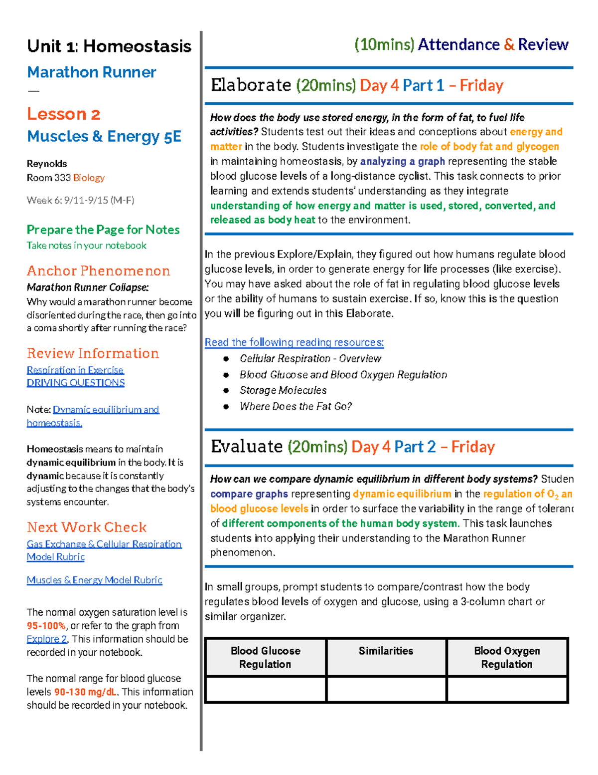 Friday Bio U1 L2 Muscles & Energy Week 5 - Unit 1: Homeostasis Marathon ...