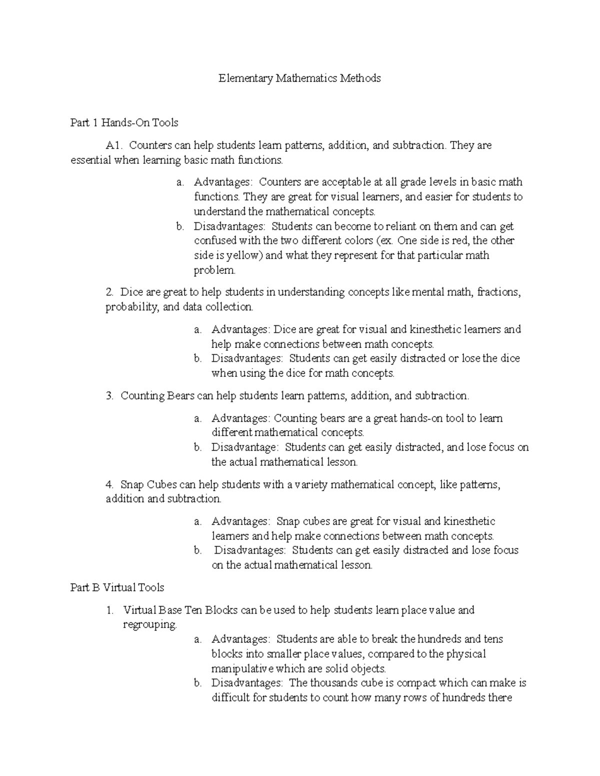 Elementary Mathematics Methods - Counters can help students learn ...